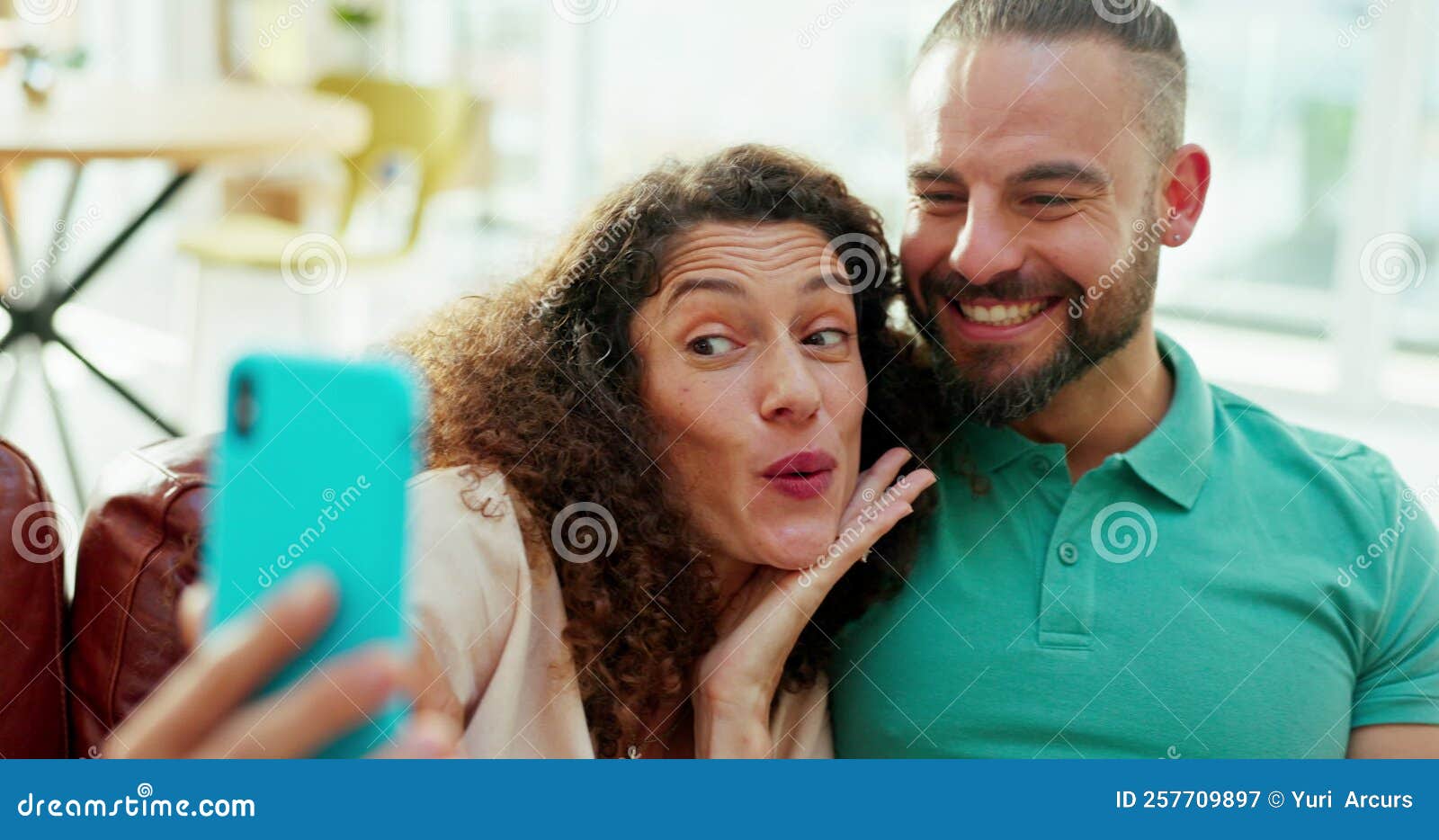 Happy Smile And Couple Taking Selfie On Phone With Silly And Funny