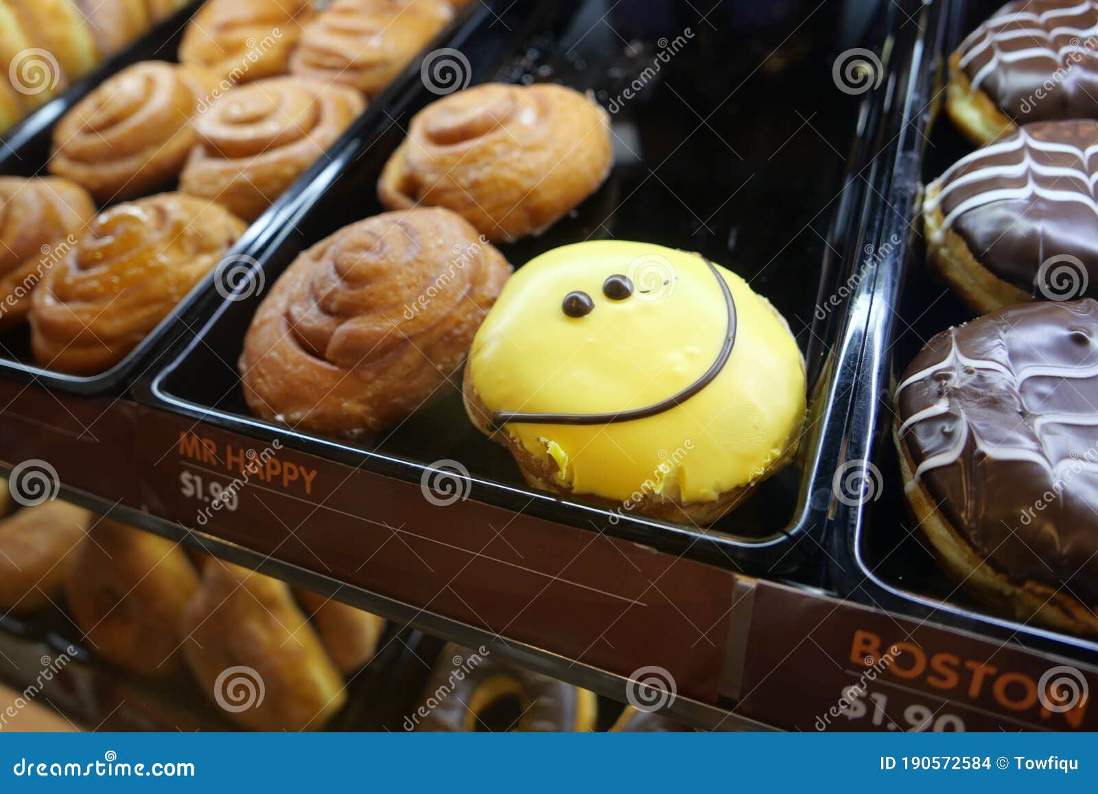 Happy Smile Face Donuts Display for Sale. Stock Photo - Image of ...