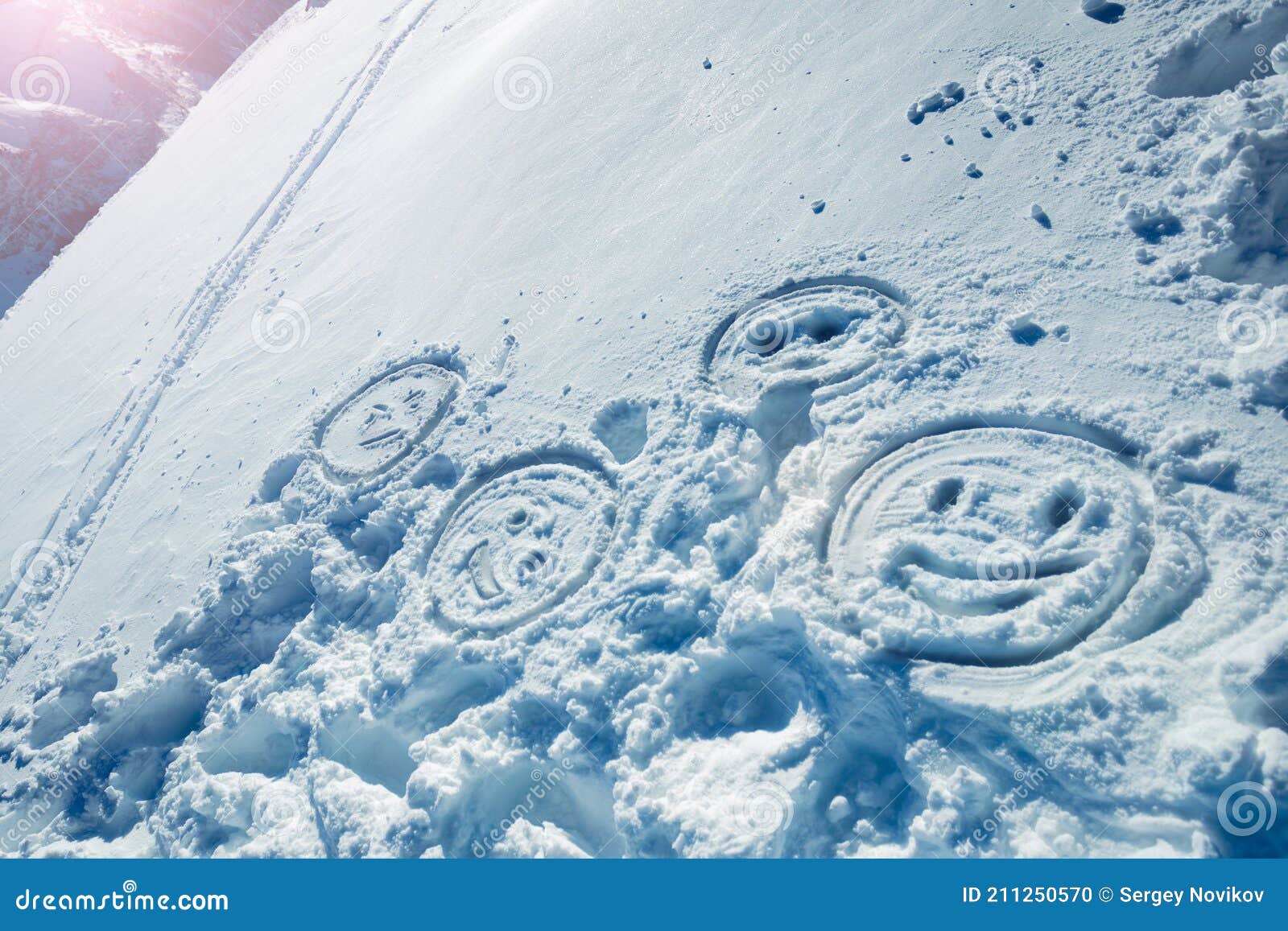 Happy Smile Faces in the Snow on Mountain Face Stock Photo - Image of ...
