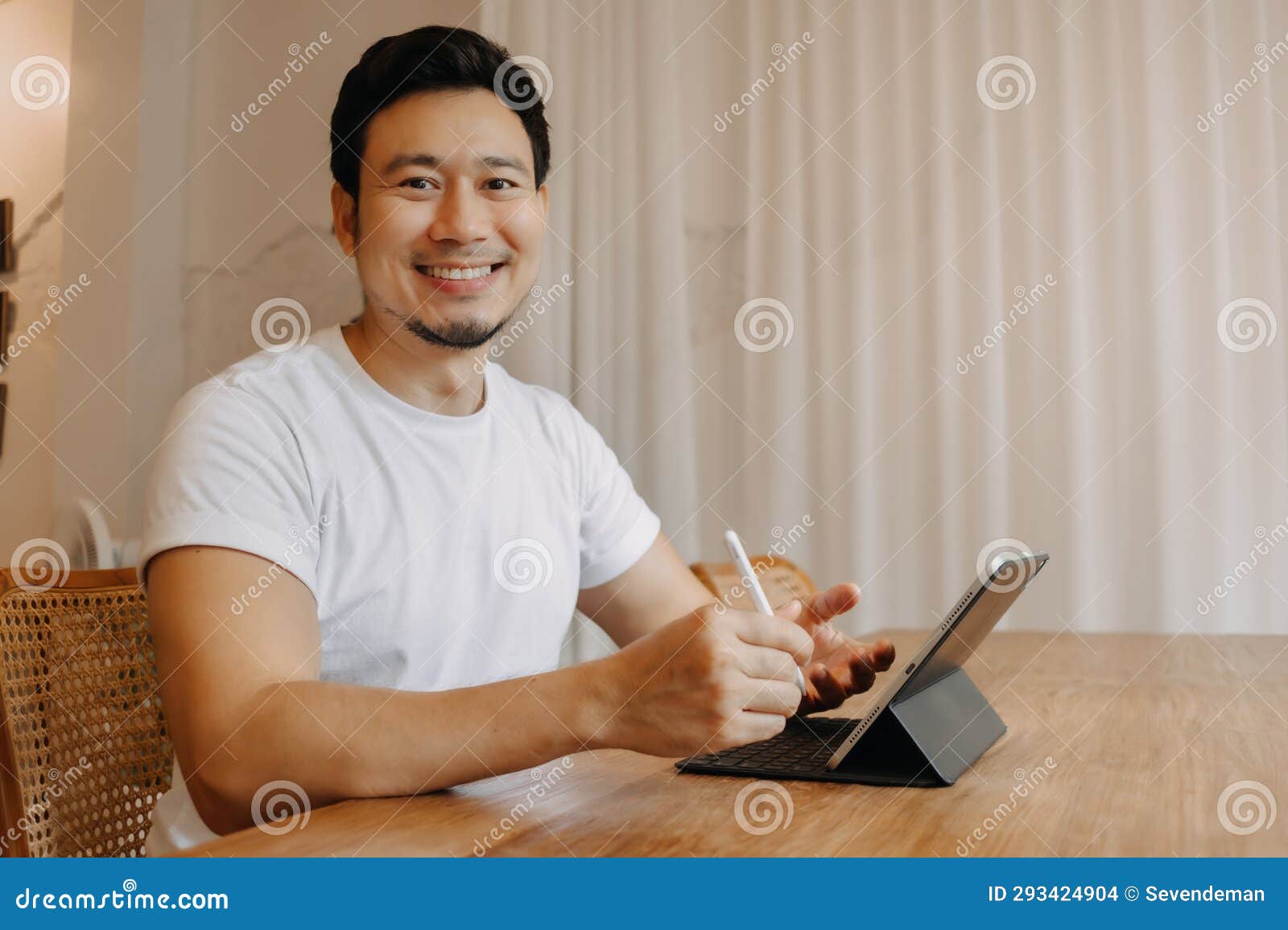 Happy Smile Freelance Man Work in the Cafe. Stock Photo - Image of ...