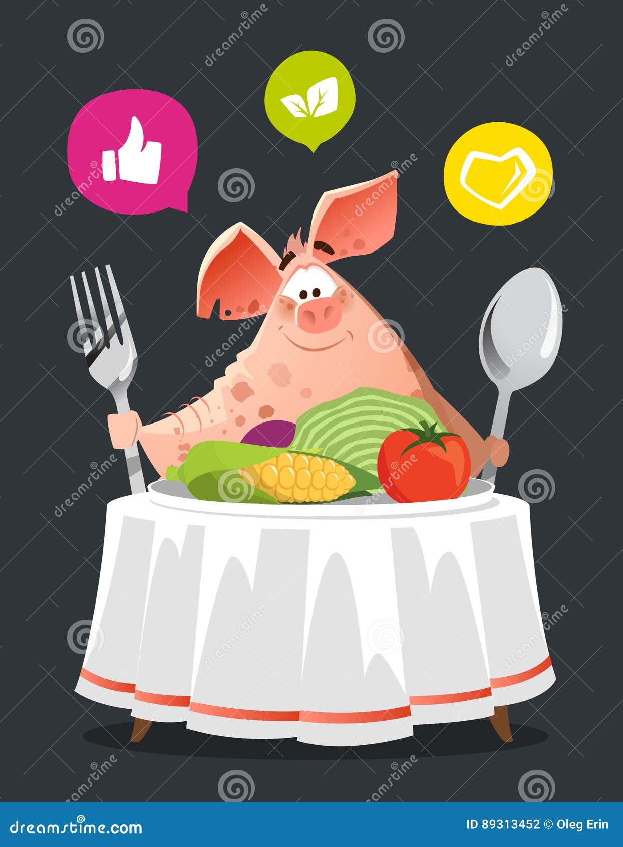Happy Smile Pig Sit at the Table Stock Vector - Illustration of ...