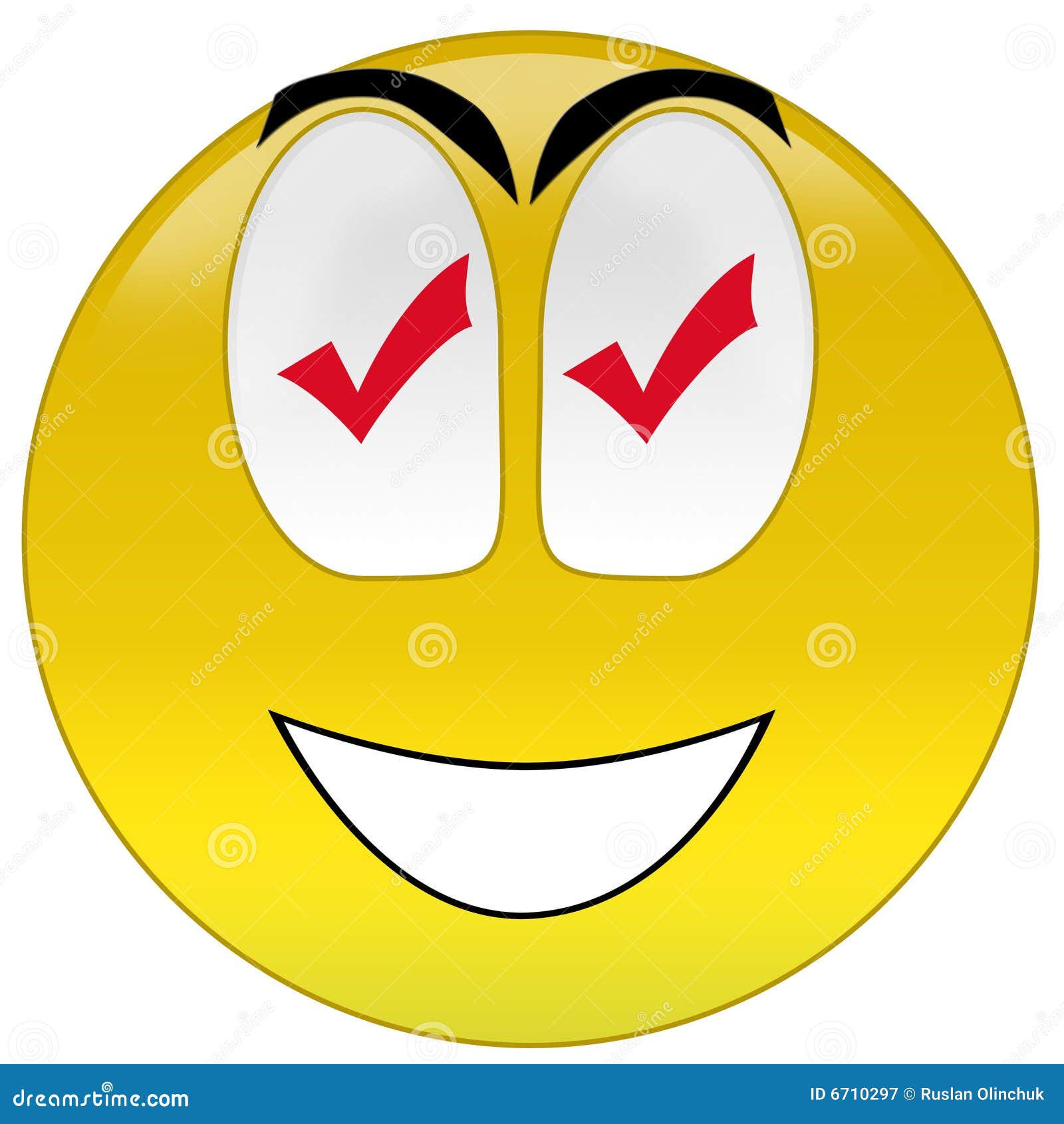 Happy Smiley With Checkmark Signs At Eyes Stock Illustration - Image ...