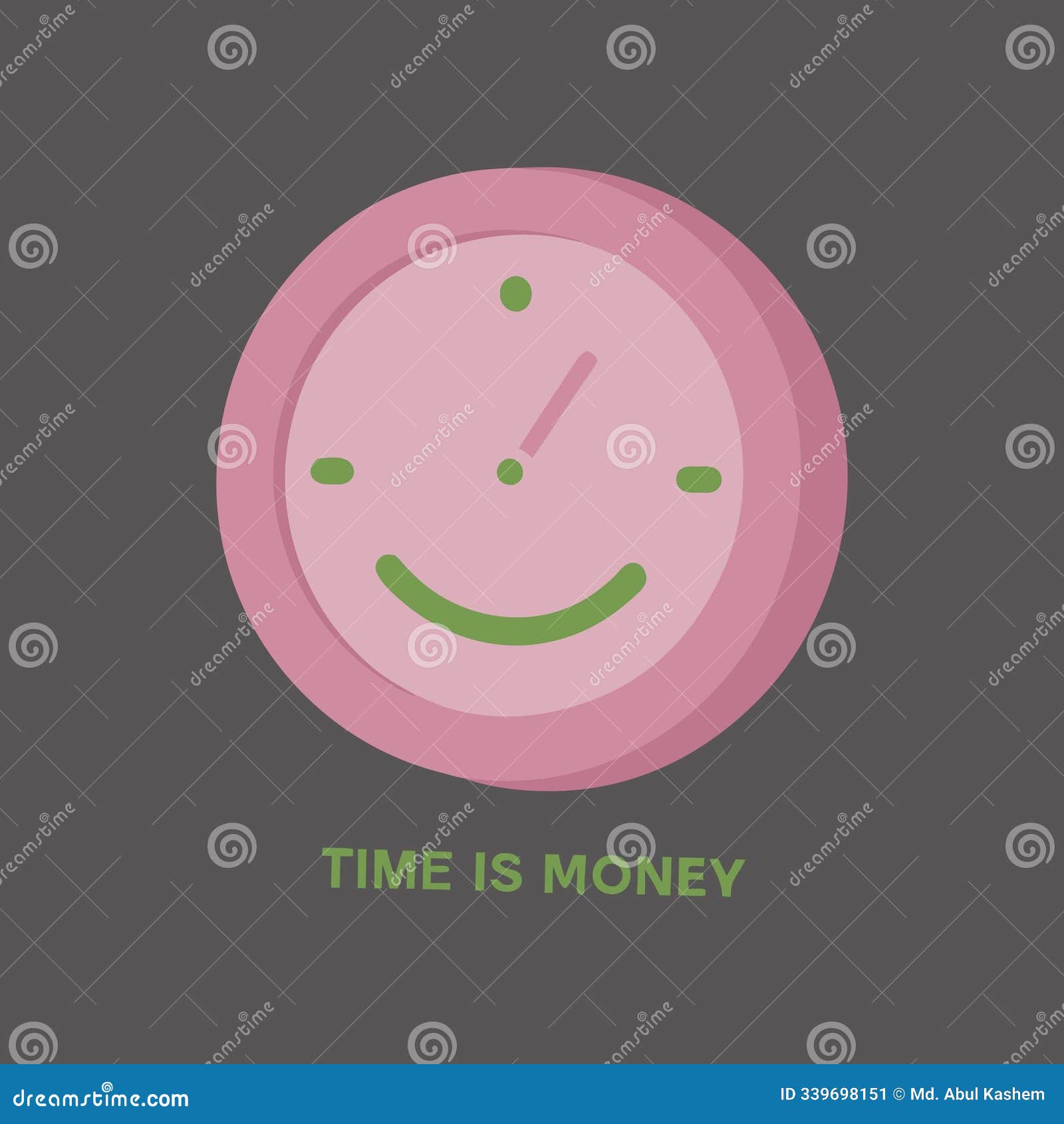 Happy Smiley Face Clock with the Text Word Phrase Time is Money Vector ...
