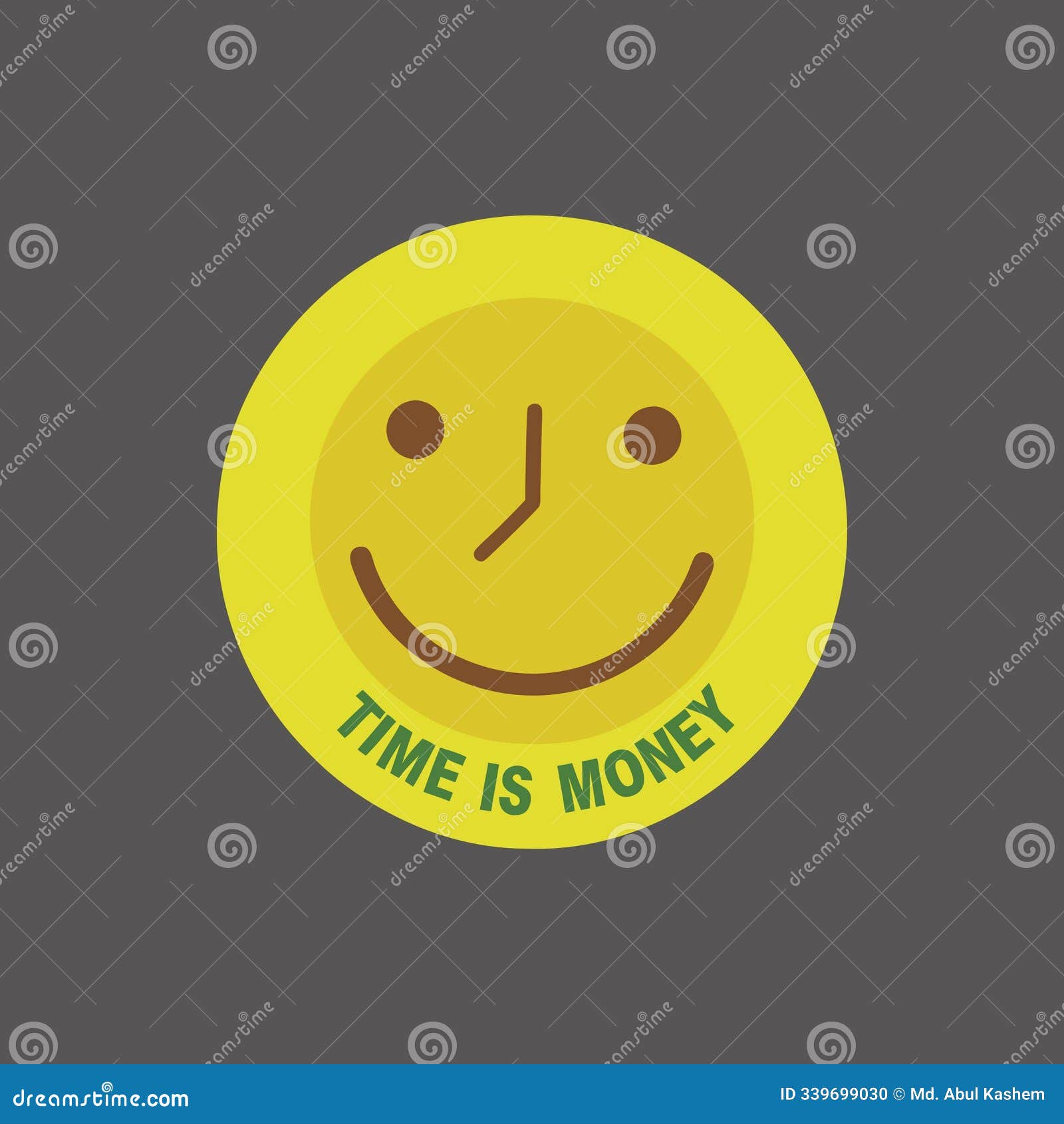 Happy Smiley Face Clock with the Text Word Phrase Time is Money Vector ...