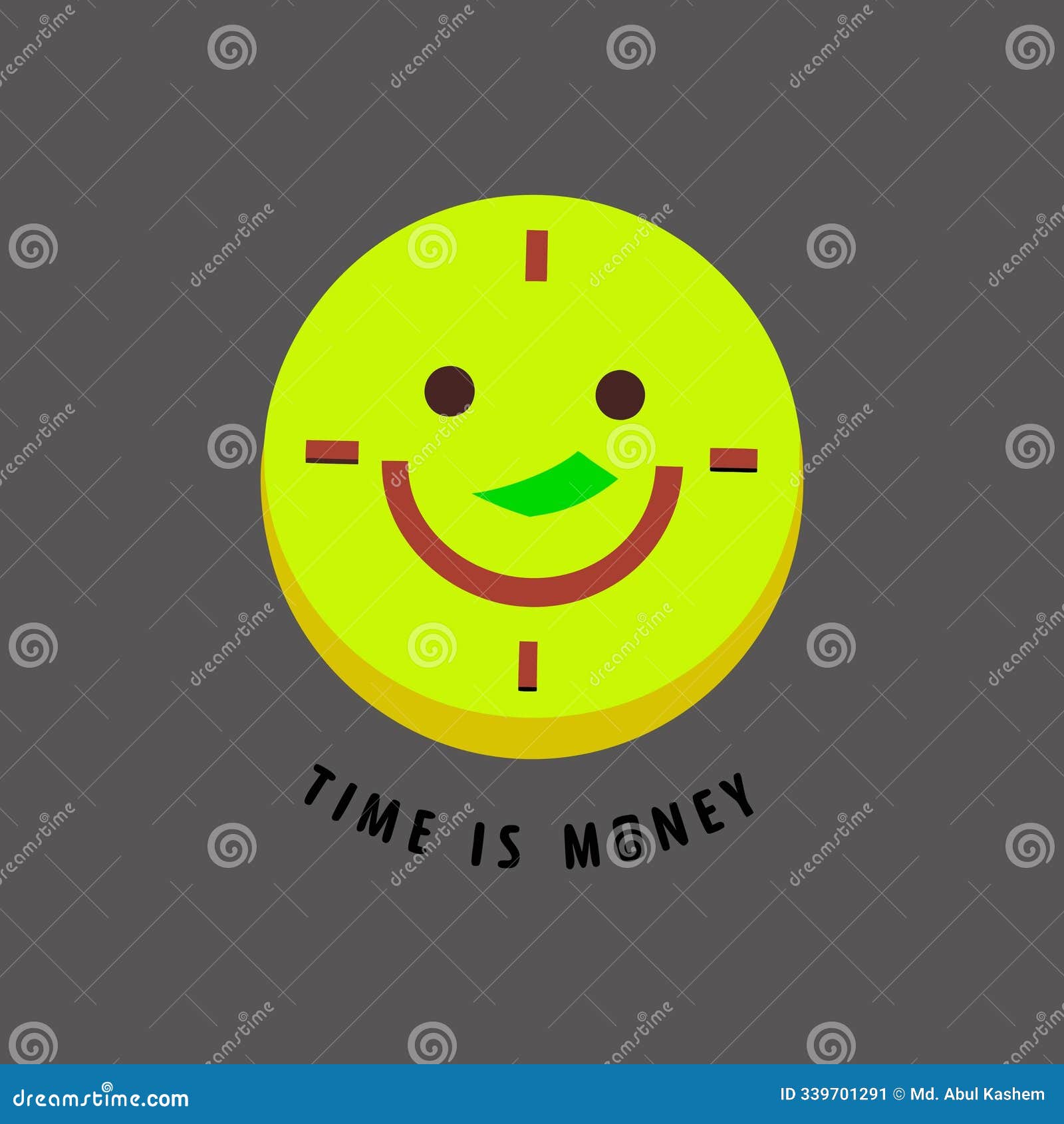 Happy Smiley Face Clock with the Text Word Phrase Time is Money Vector ...