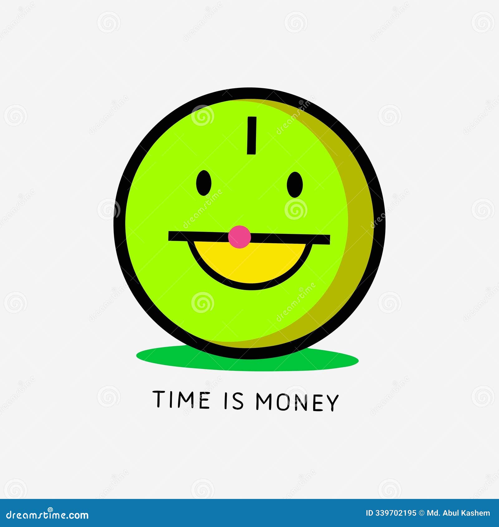 Happy Smiley Face Clock with the Text Word Phrase Time is Money Vector ...