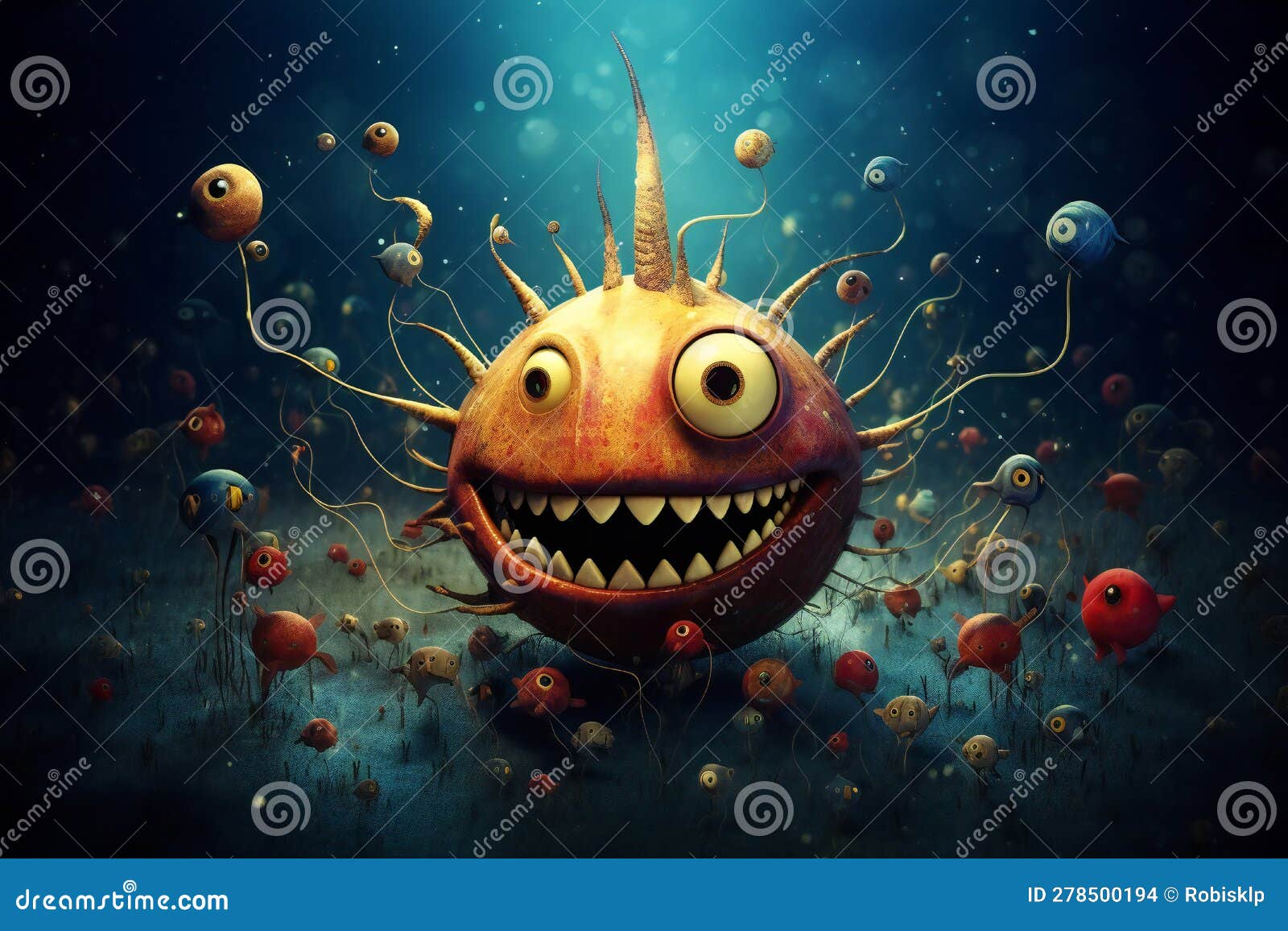 A Happy Smiley Face Cute Monster Stock Illustration - Illustration of ...