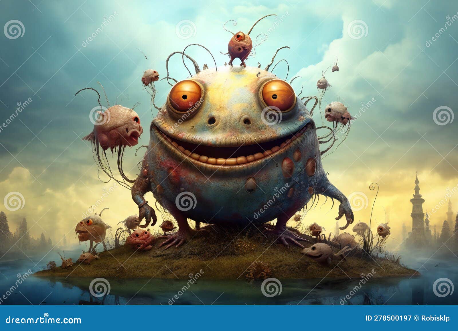 A Happy Smiley Face Cute Monster Stock Illustration - Illustration of ...