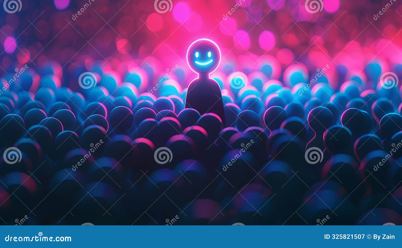 Happy Smiley Face Figure Standing in Crowd Stock Illustration ...