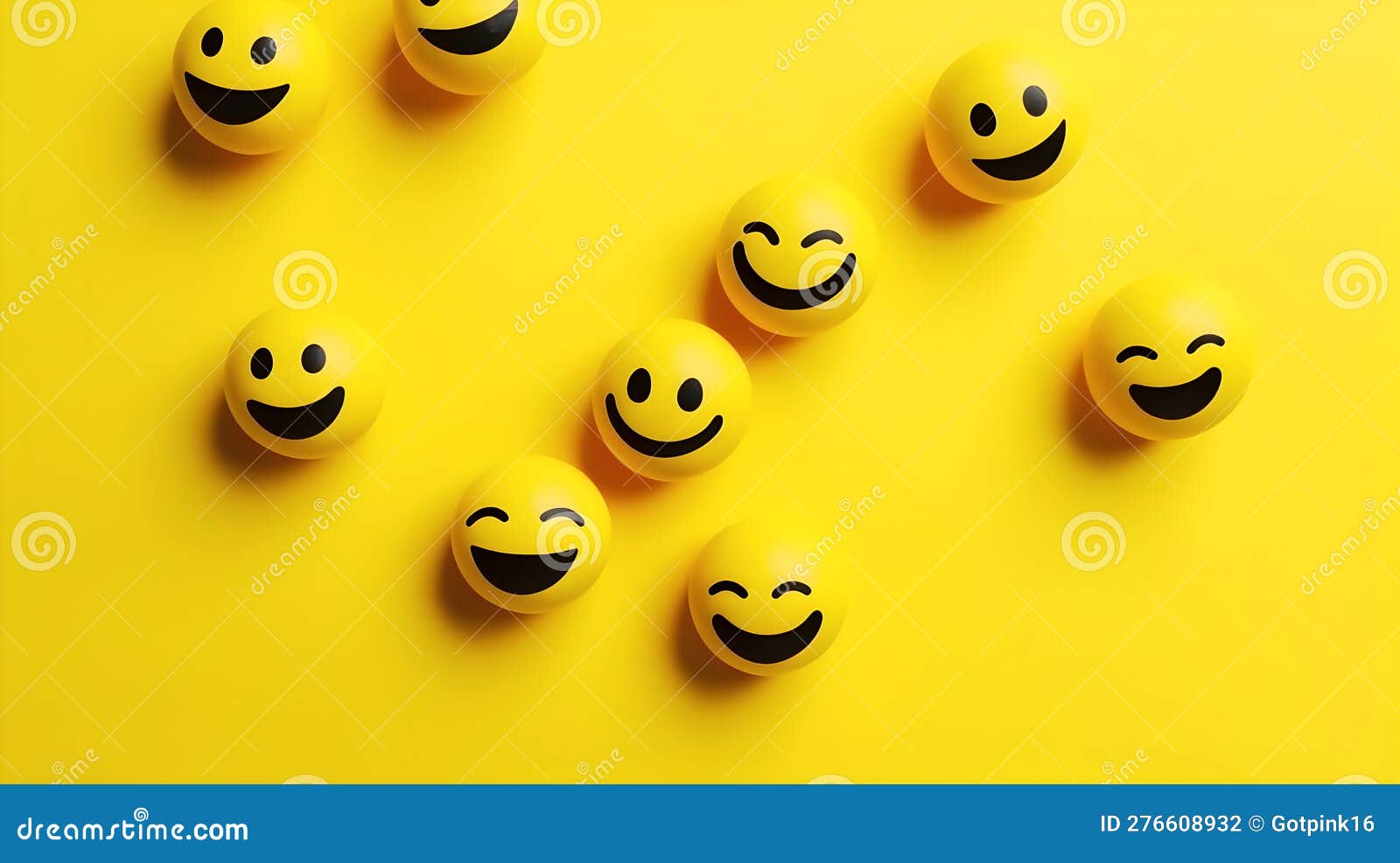 Happy Smiley Faces Balls on Yellow Backdrop. Stock Illustration ...