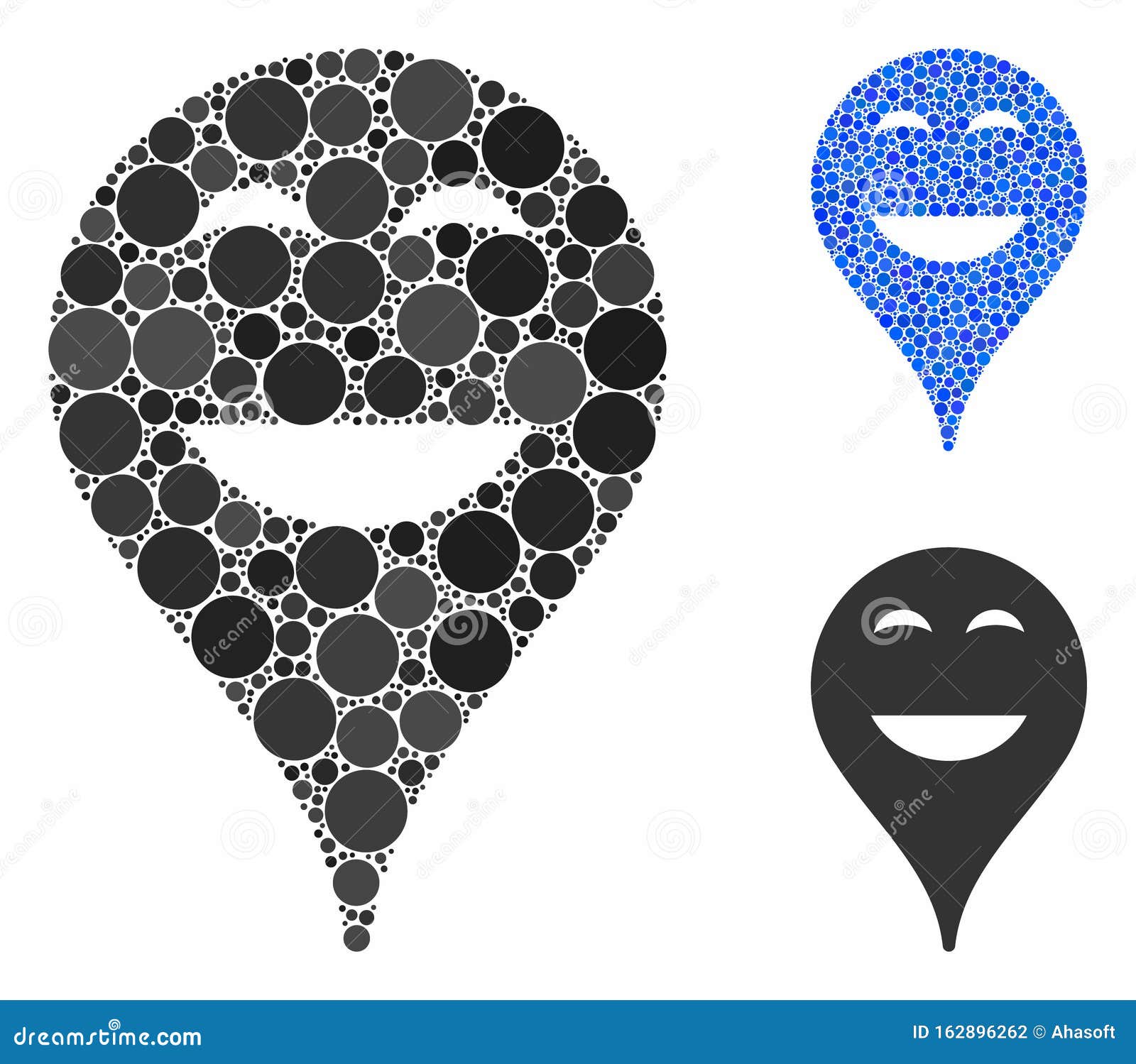 Happy Smiley Map Marker Composition Icon of Round Dots Stock ...