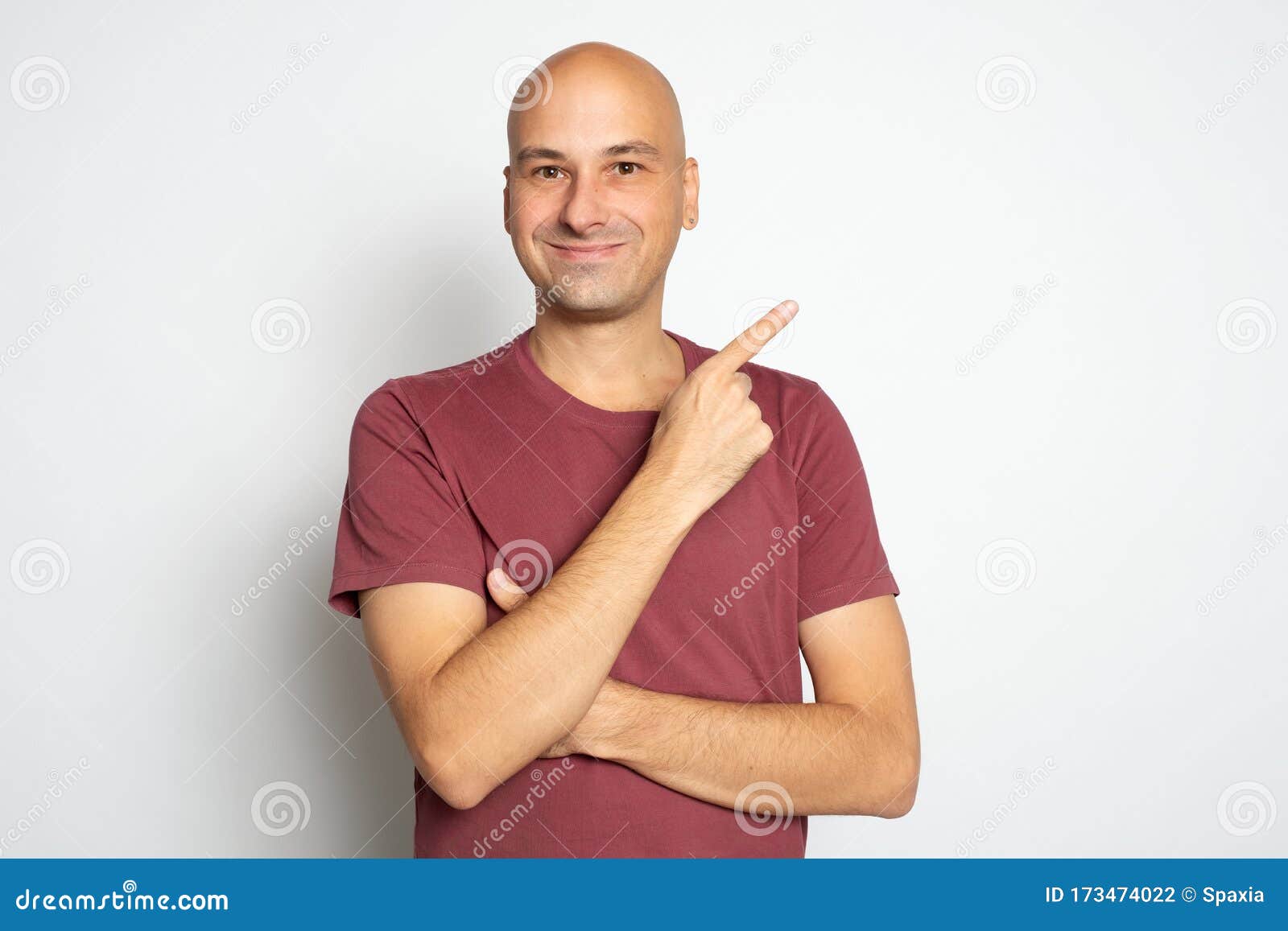 Happy Smiling Bald Man is Pointing Finger. Isolated Stock Photo - Image ...