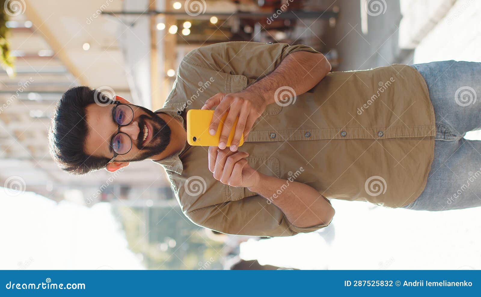 Indian Man Use Smartphone Typing Text Messages Browsing Internet ...