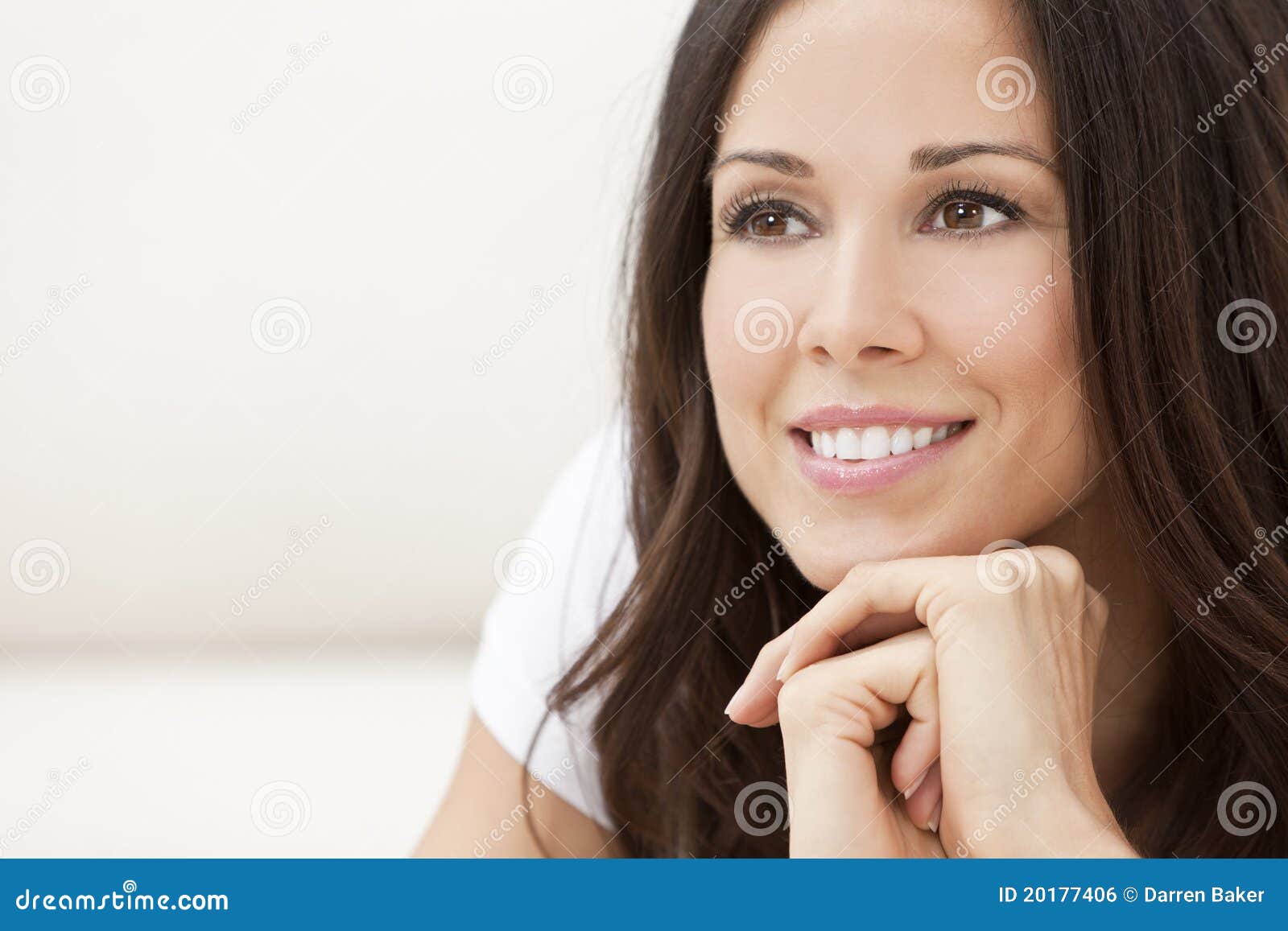 Happy Smiling Beautiful Woman Resting on Her Hands Stock Photo - Image ...