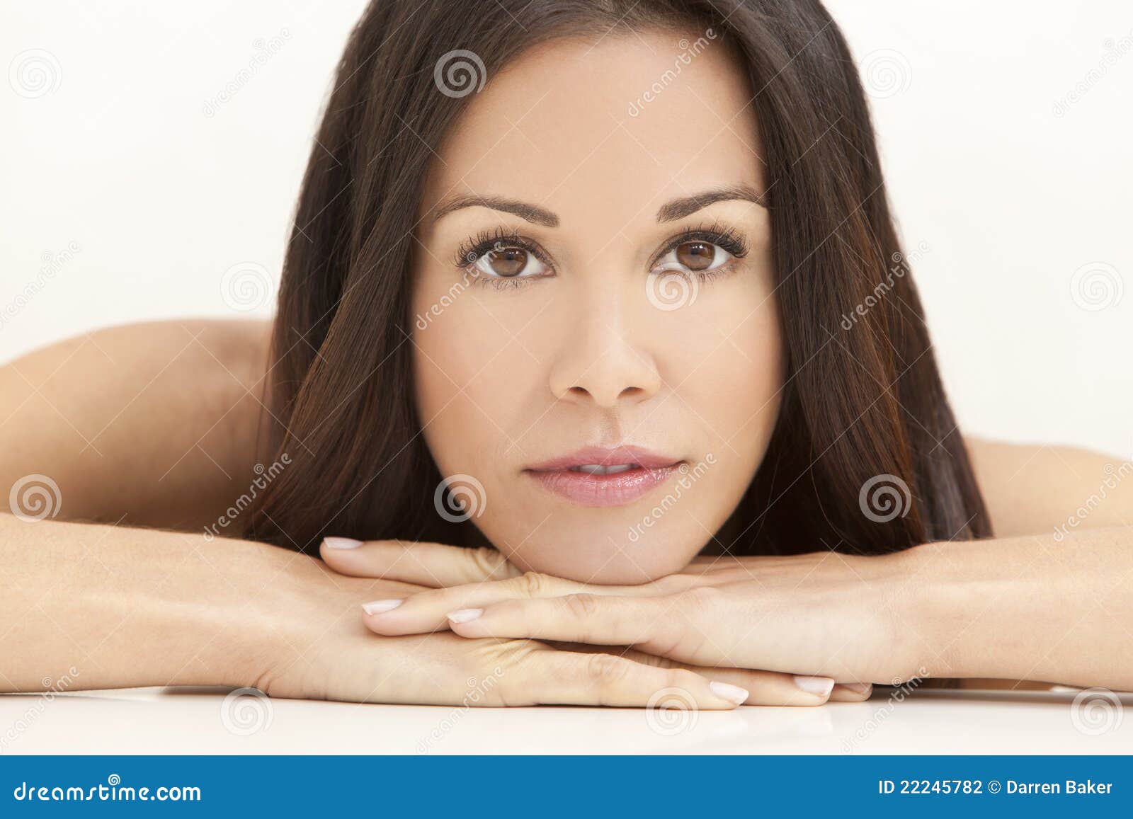 Happy Smiling Beautiful Woman Resting on Her Hands Stock Photo - Image ...