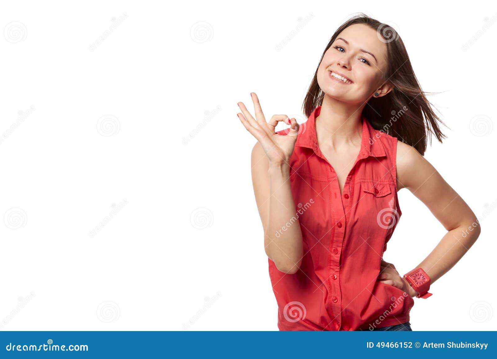 Happy Smiling Beautiful Young Woman Showing Okay Gesture Isolated Over