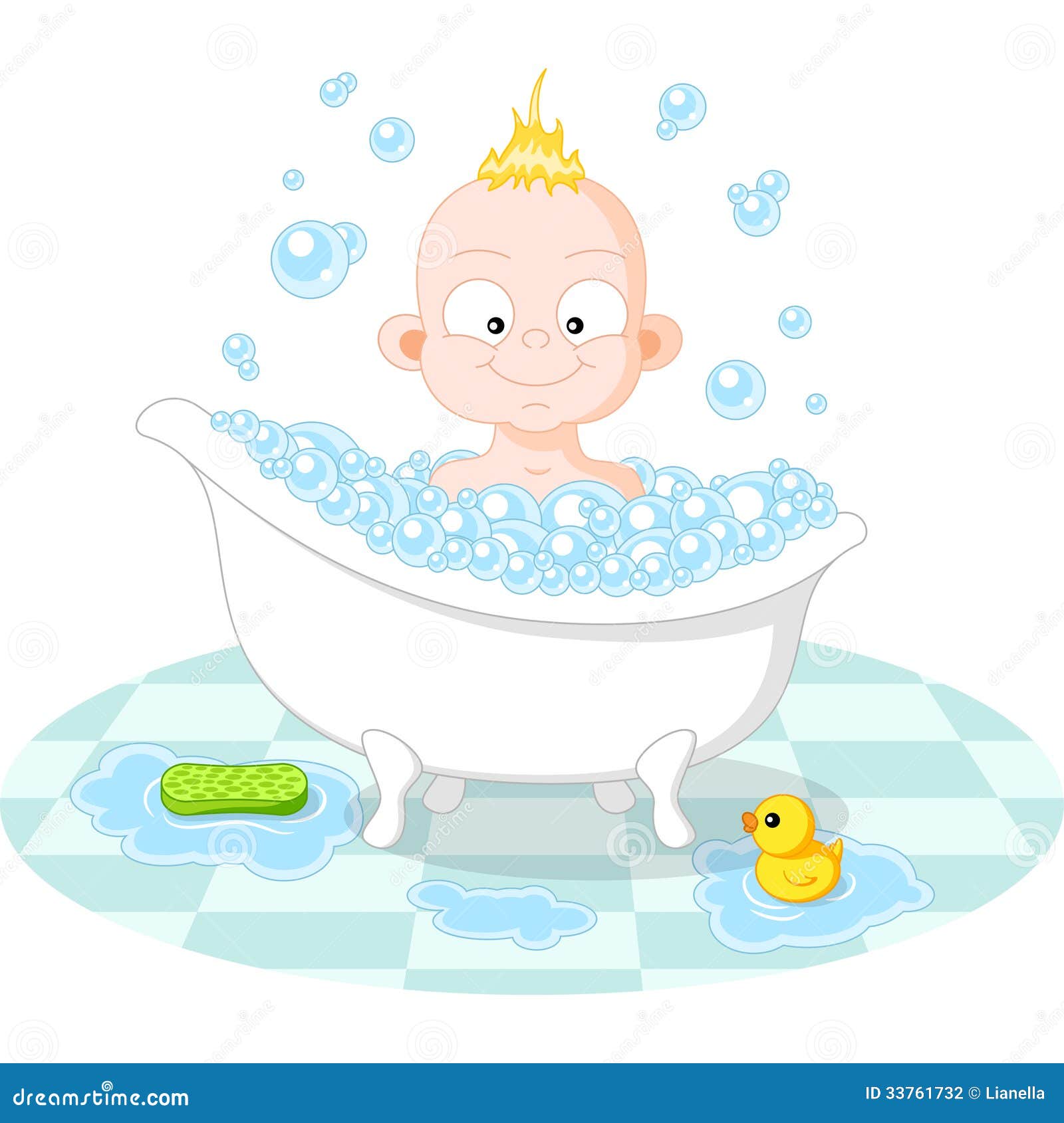 Happy Smiling Boy in the Bath Stock Vector - Illustration of bathtub ...