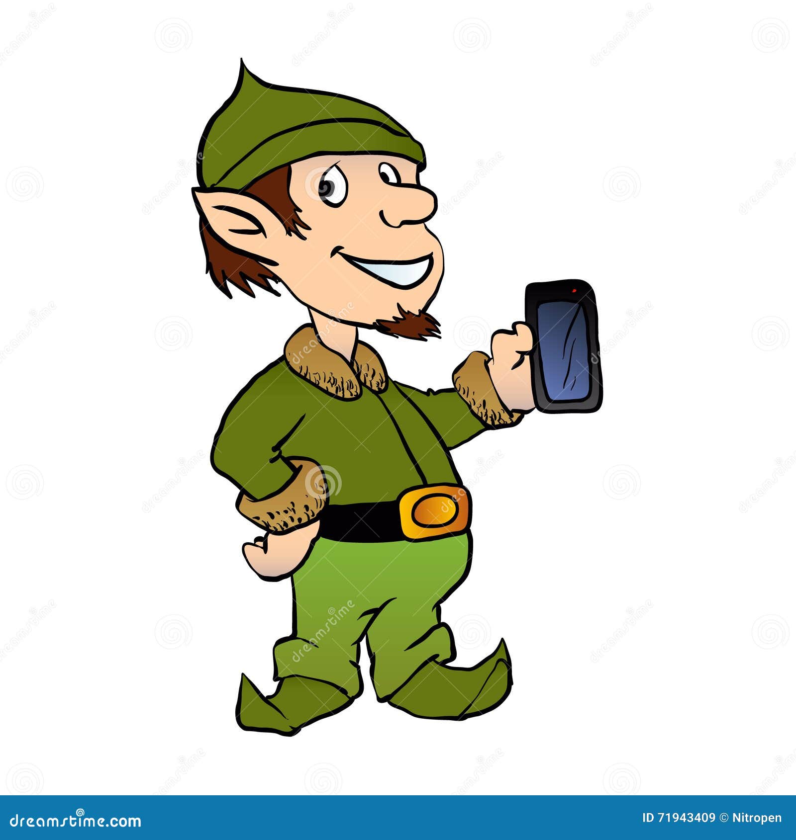 Happy Smiling Boy Elf with Phone Stock Vector - Illustration of cute ...