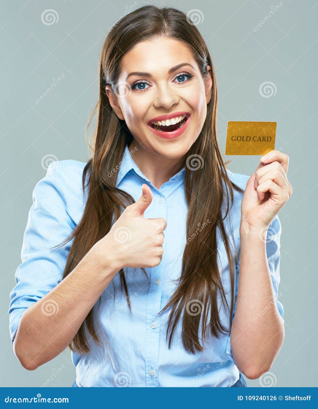 Happy Smiling Business Woman Holding Credit Card Show Thumb Up. Stock ... Happy Smiling Business Woman Holding Credit Card Show Thumb Up. Stock ...