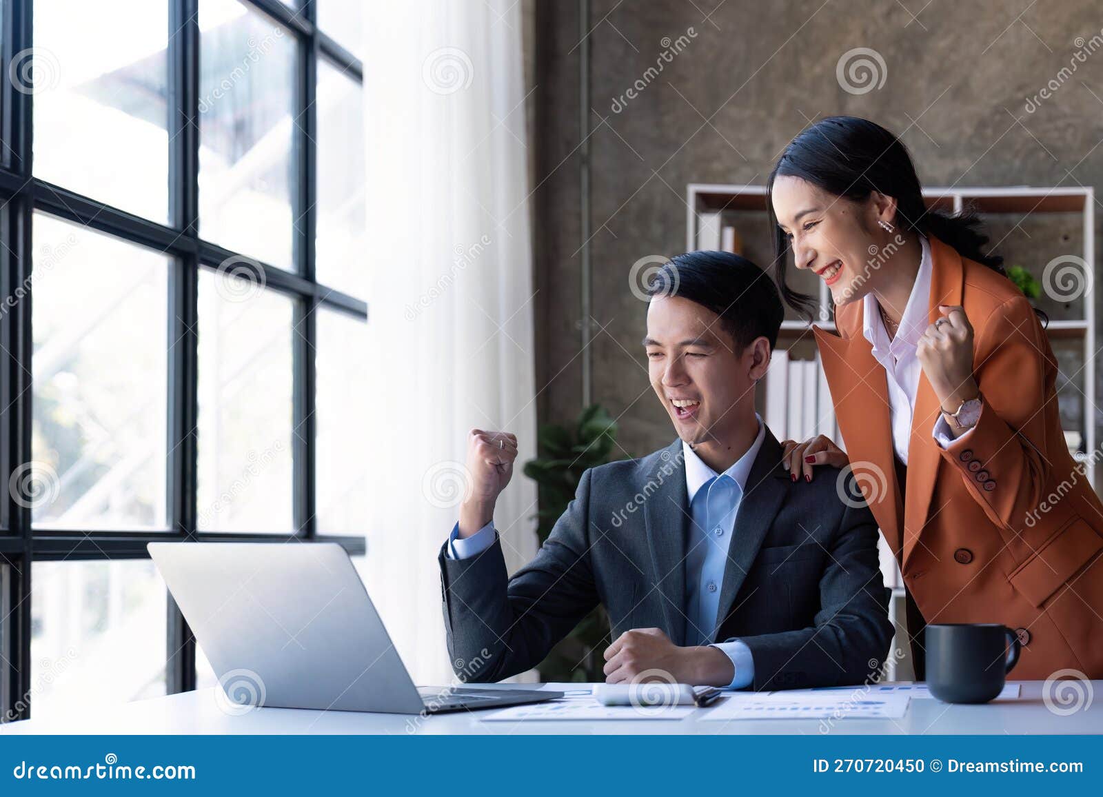 Happy Smiling Businessman Feel Happy Work Complete Teamwork Success at ...