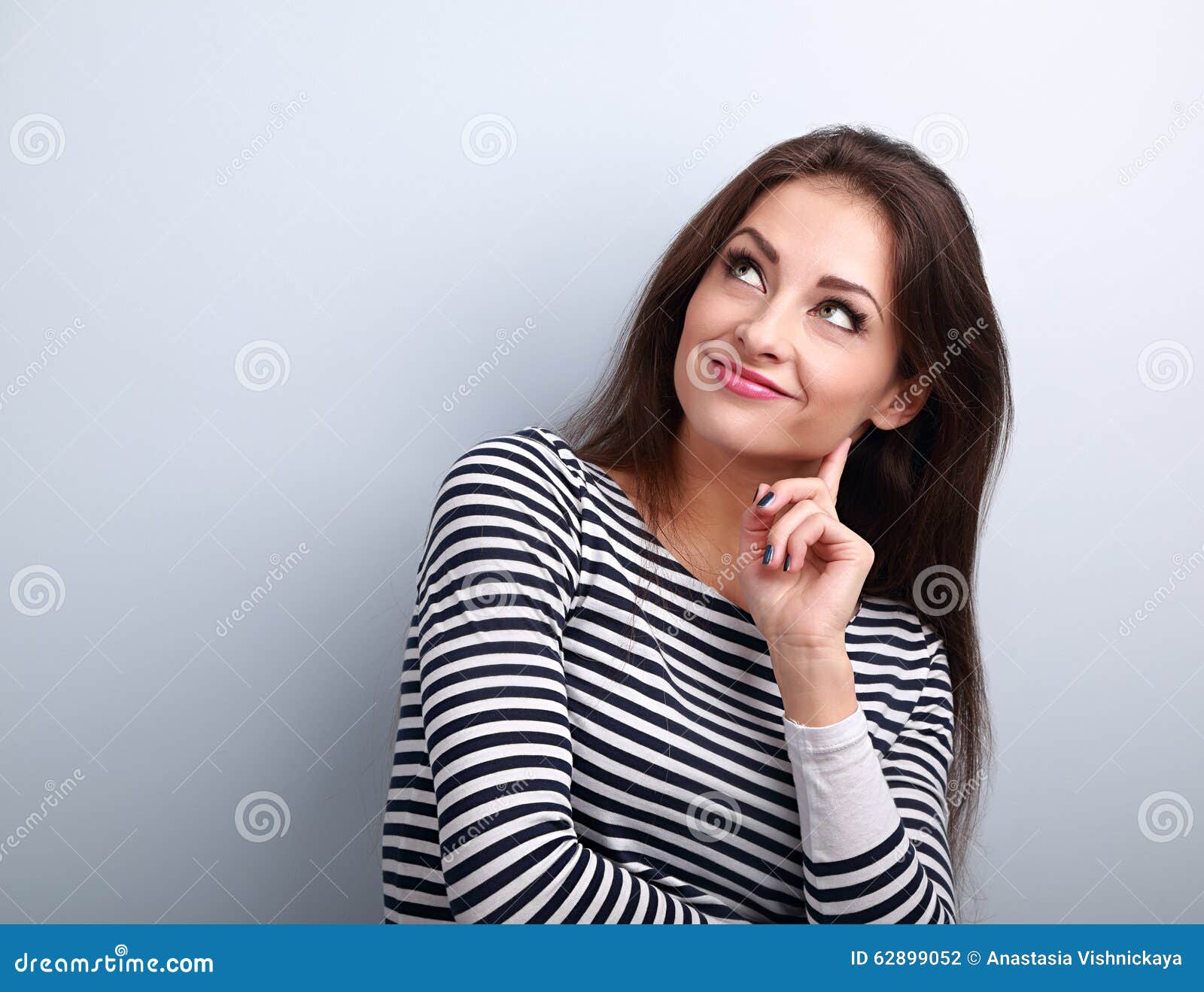 Happy Smiling Casual Woman Thinking and Looking Up Stock Photo - Image ...