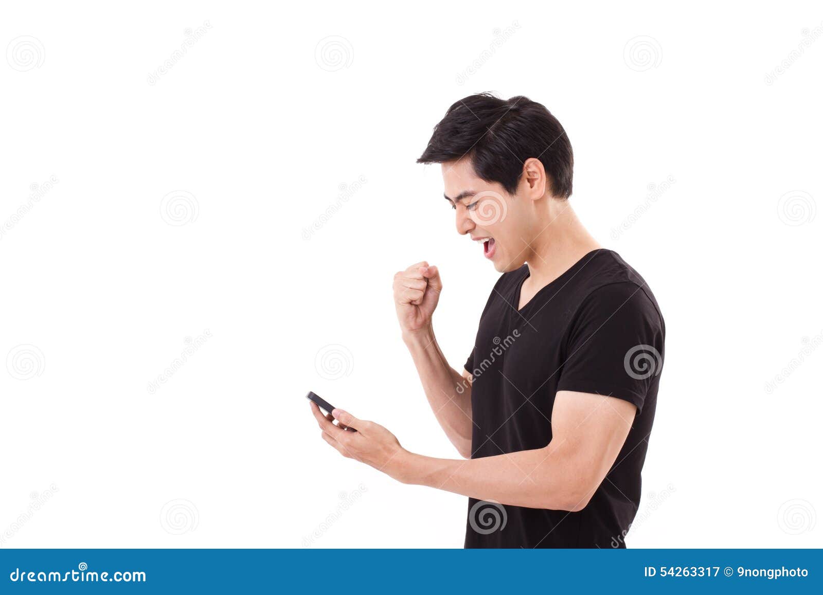 Happy, Smiling, Cheerful Man Using Smartphone Stock Image - Image of ...