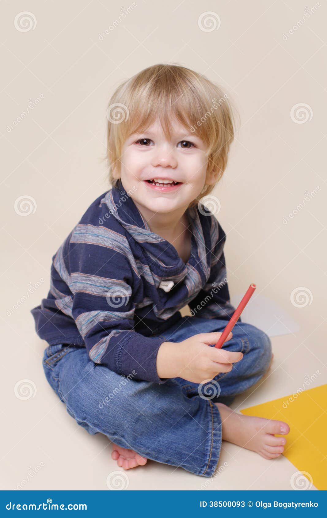 Happy Smiling Child Doing Arts, with Crayon Stock Image - Image of ...