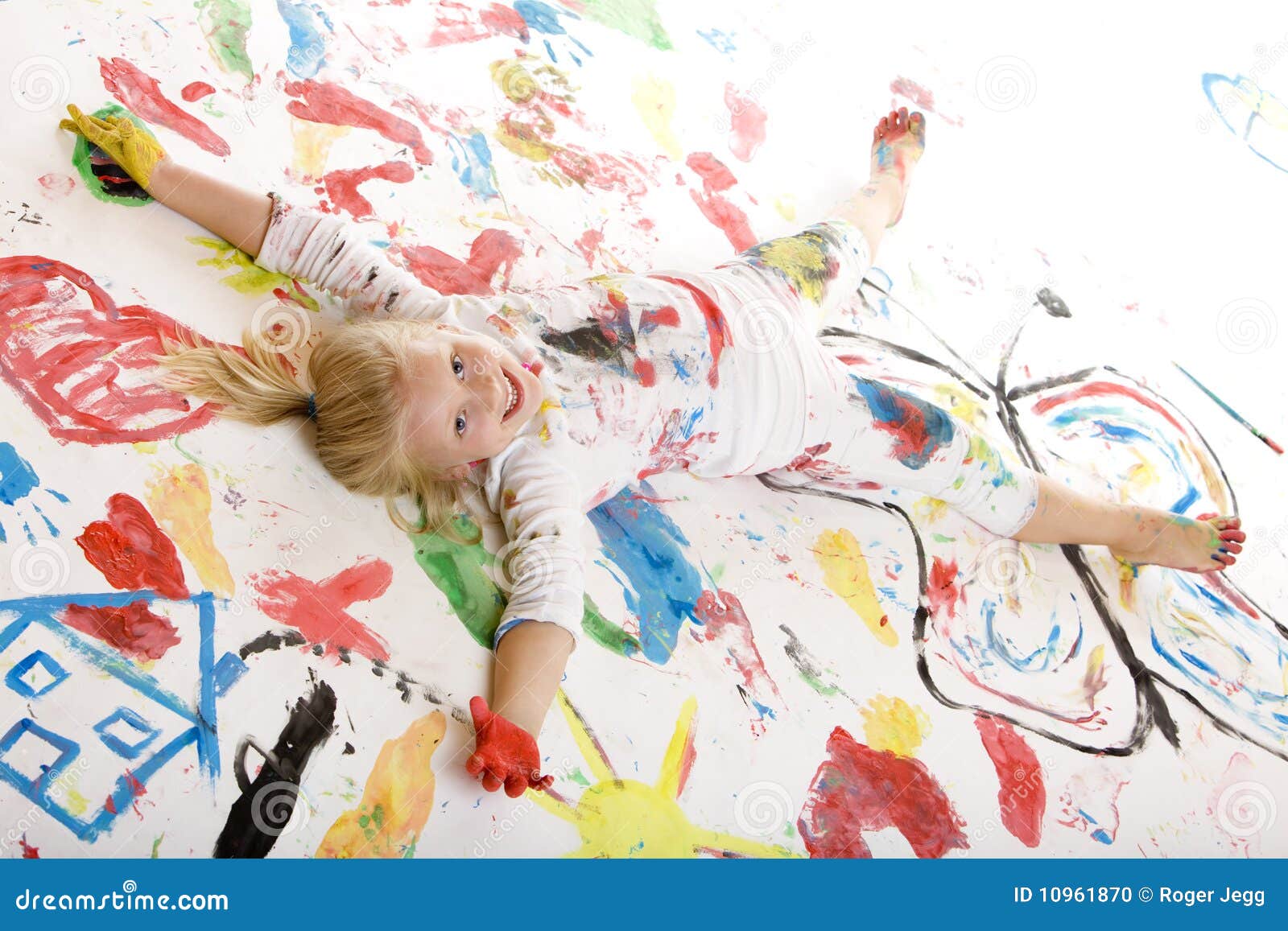 Happy Smiling Child Full with Color (paint) Stock Photo - Image of ...