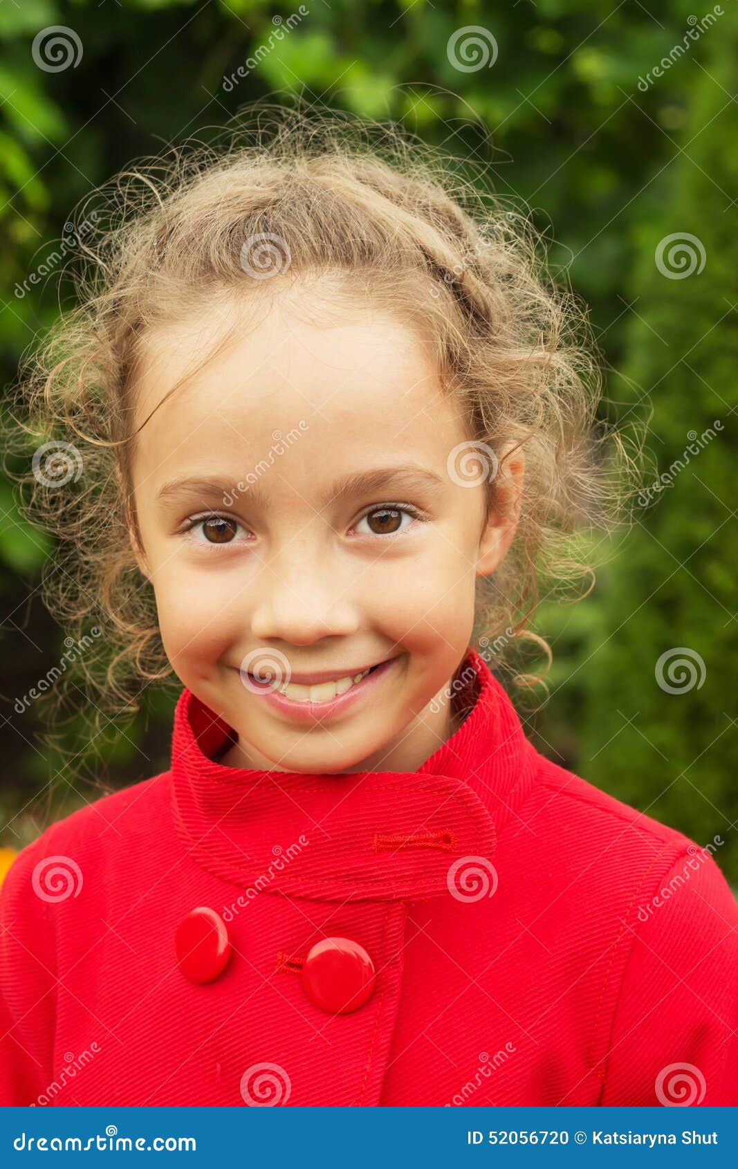 Happy Smiling Child in Red Jacket Outdoors Stock Photo - Image of ...