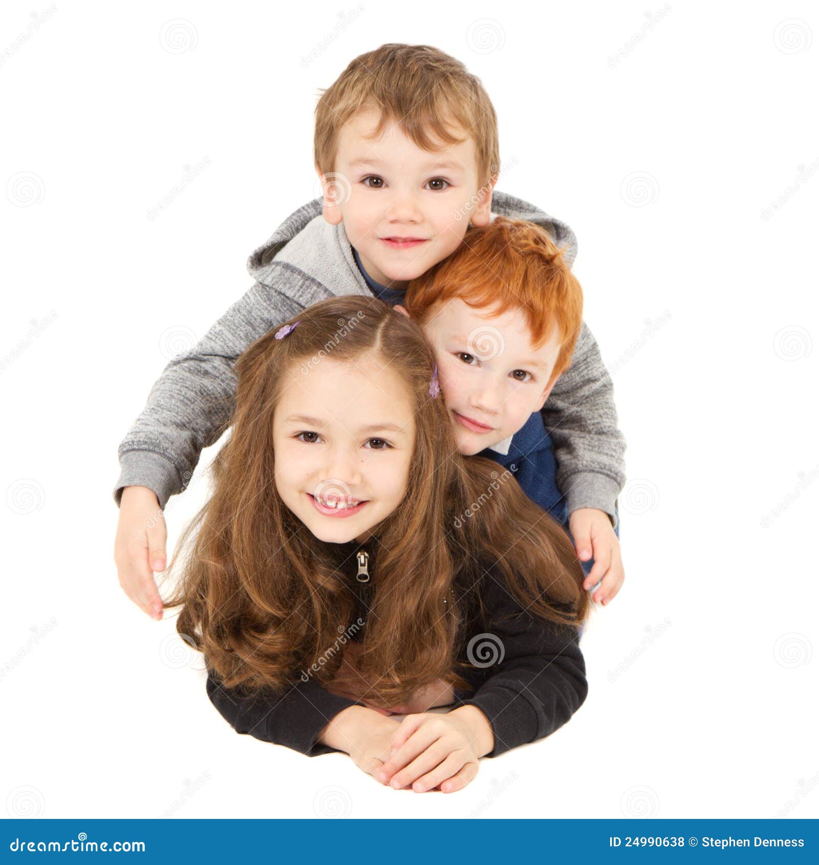 Happy Smiling Children Laying in Pile Stock Photo - Image of siblings ...