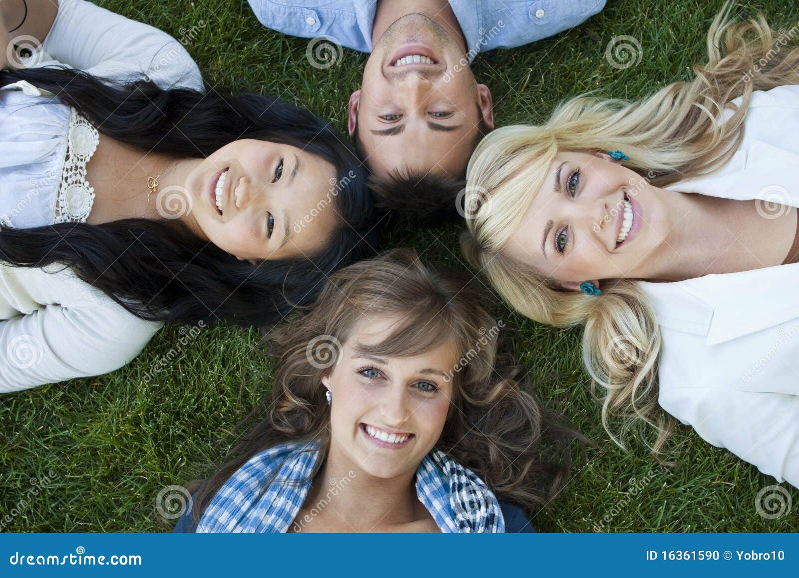 Happy Smiling College Students Stock Photo - Image of female, laying ...