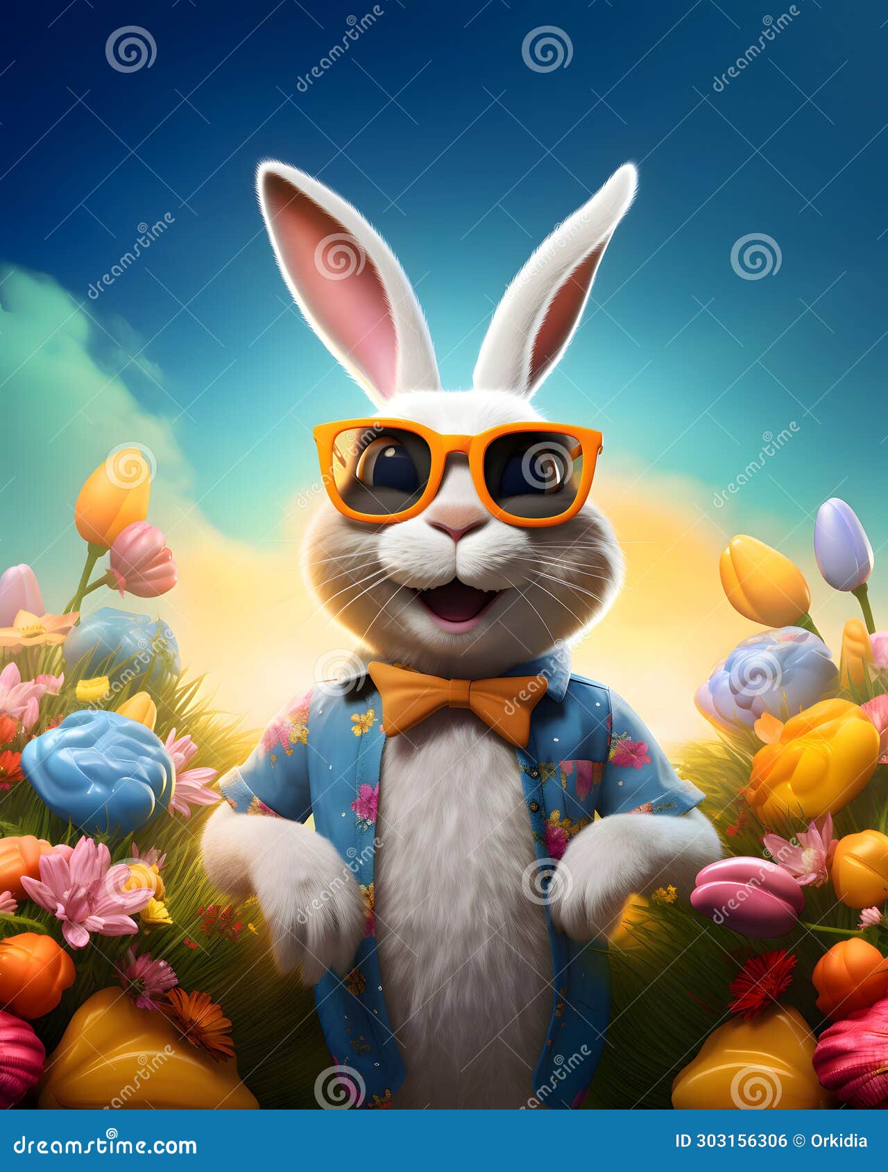 A Happy Smiling and Colorful Easter Bunny Wearing Sunglasses Stock ...