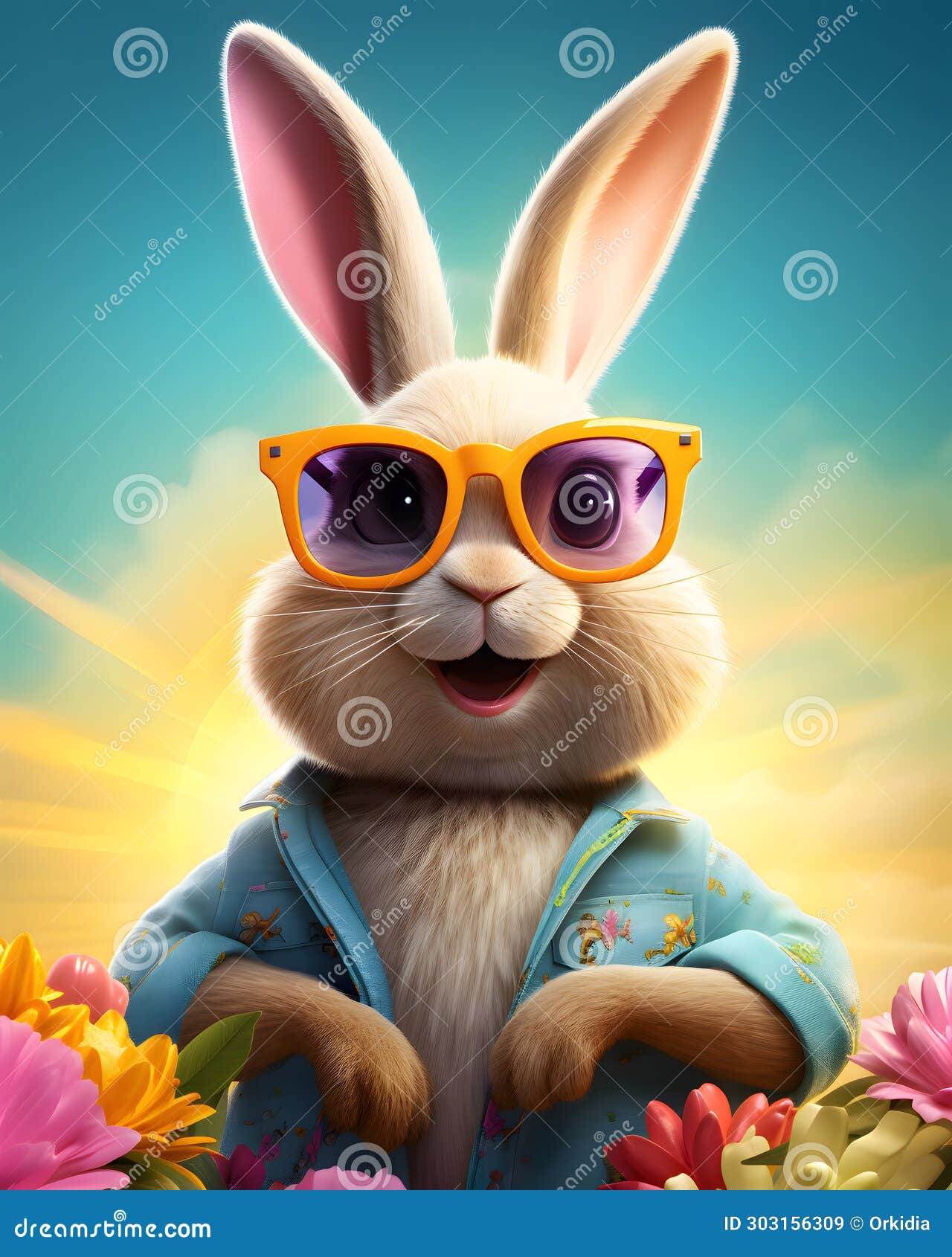A Happy Smiling and Colorful Easter Bunny Wearing Sunglasses Stock ...