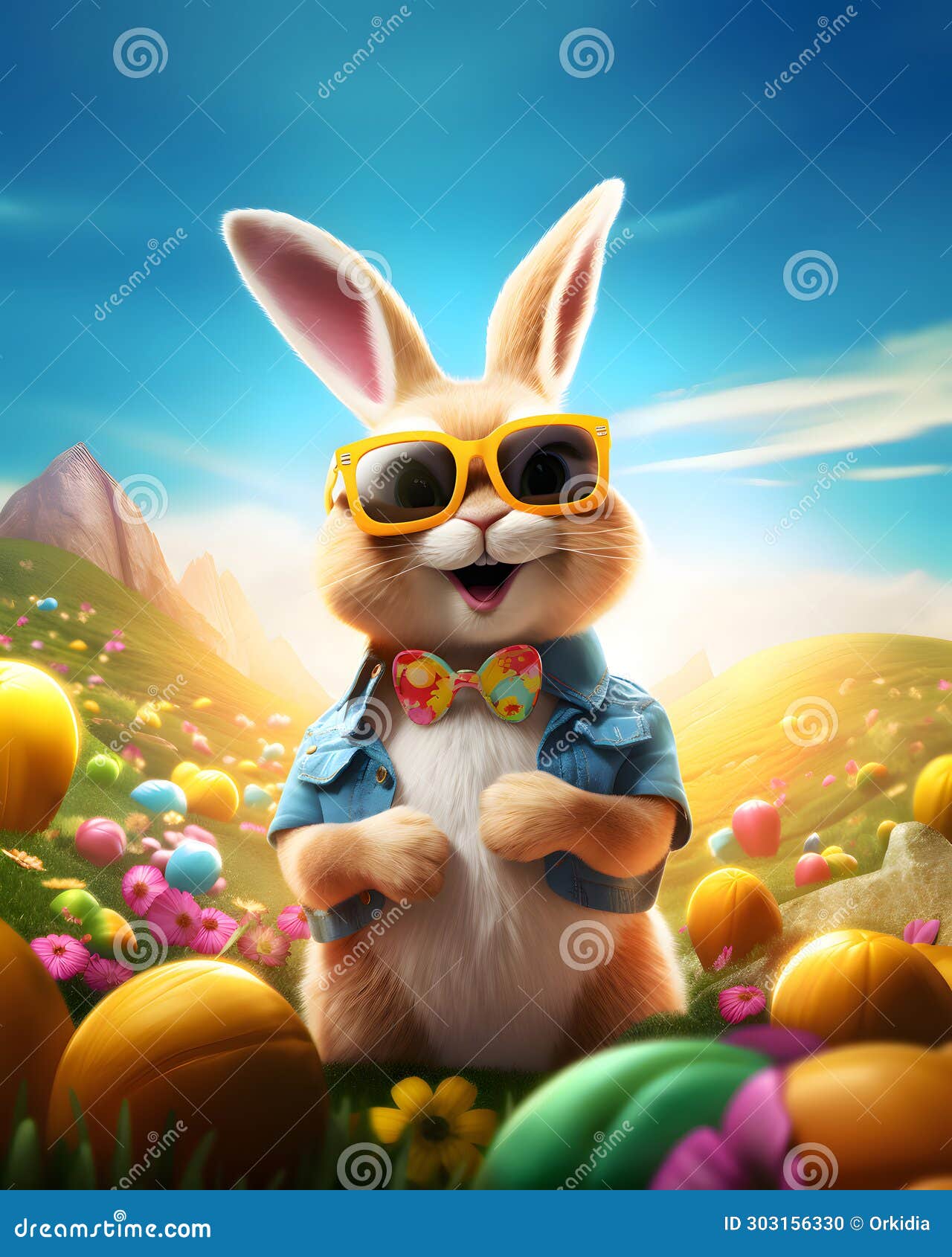 A Happy Smiling and Colorful Easter Bunny Wearing Sunglasses Stock ...