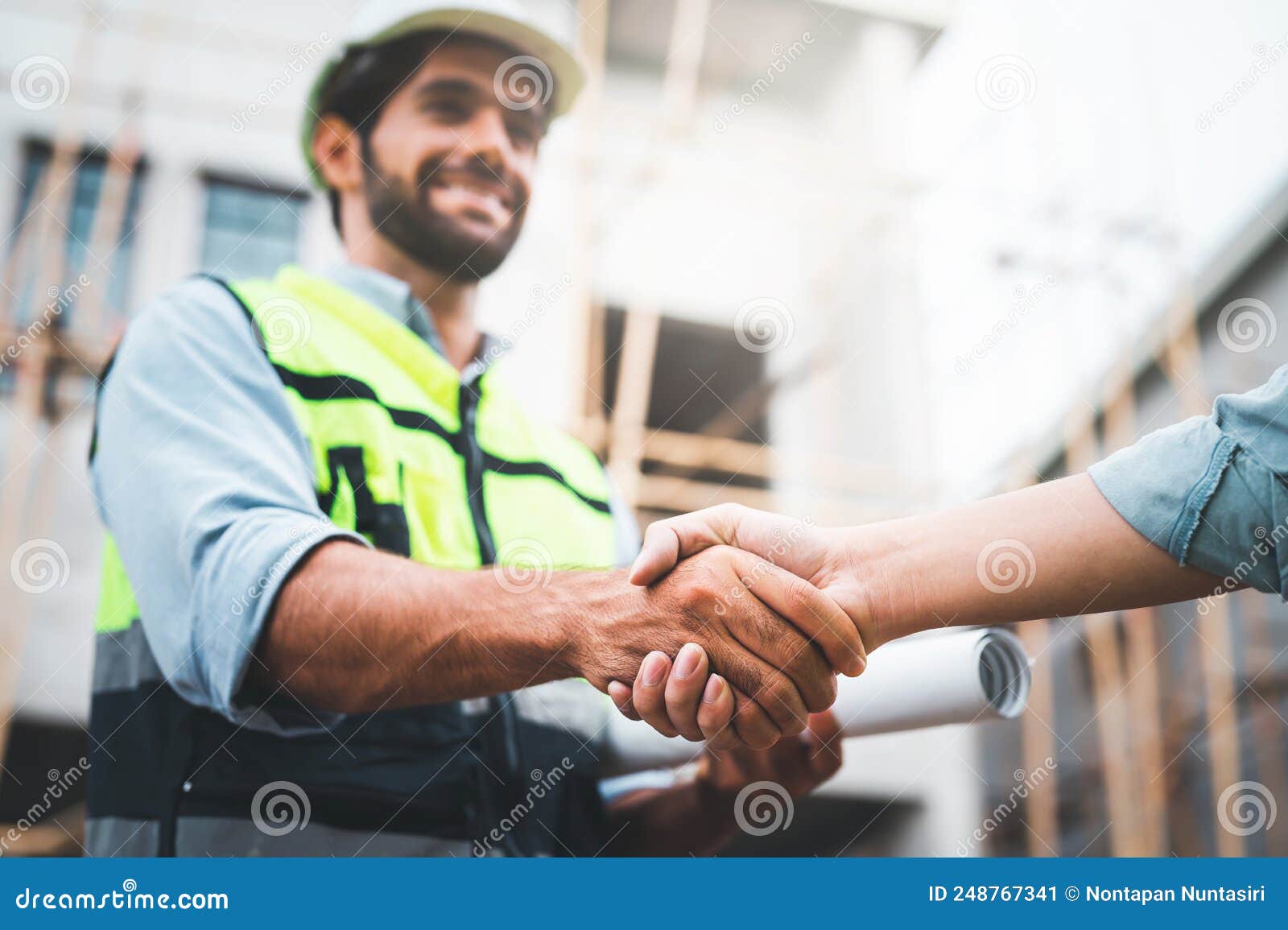 Construction Workers Shaking Hands Stock Image - Image of project ...