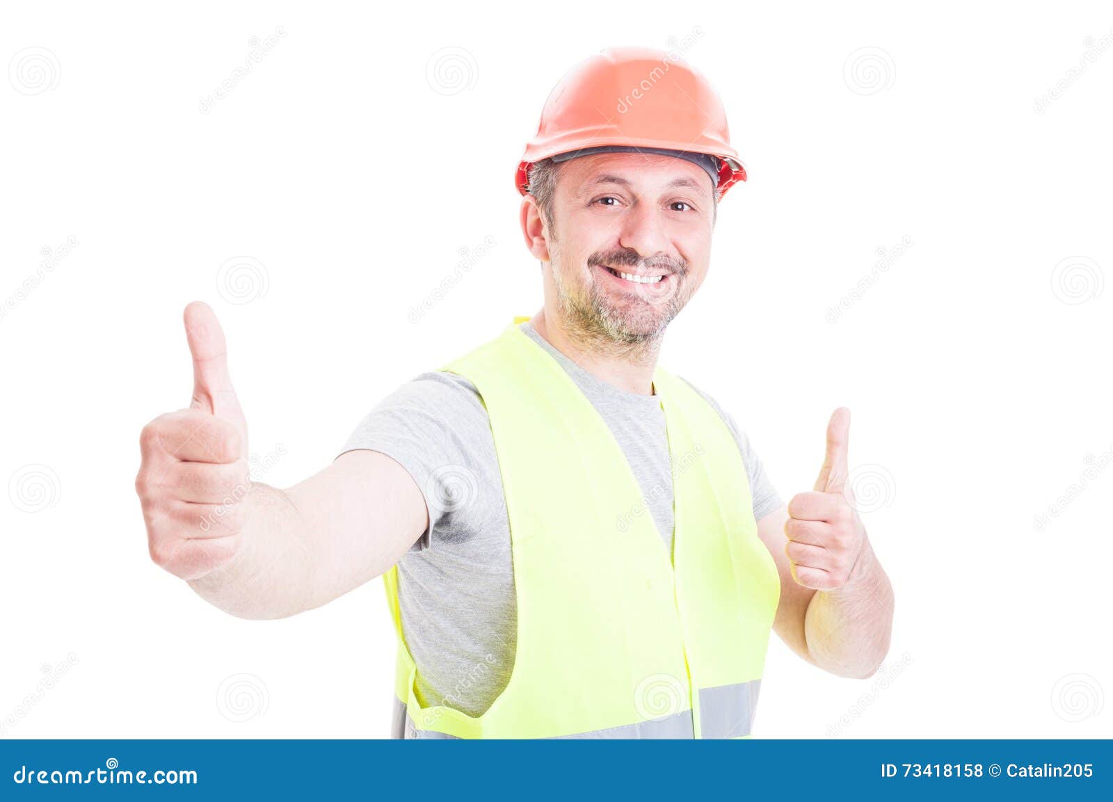 Happy Smiling Constructor or Builder Showing Double Like Sign Stock ...