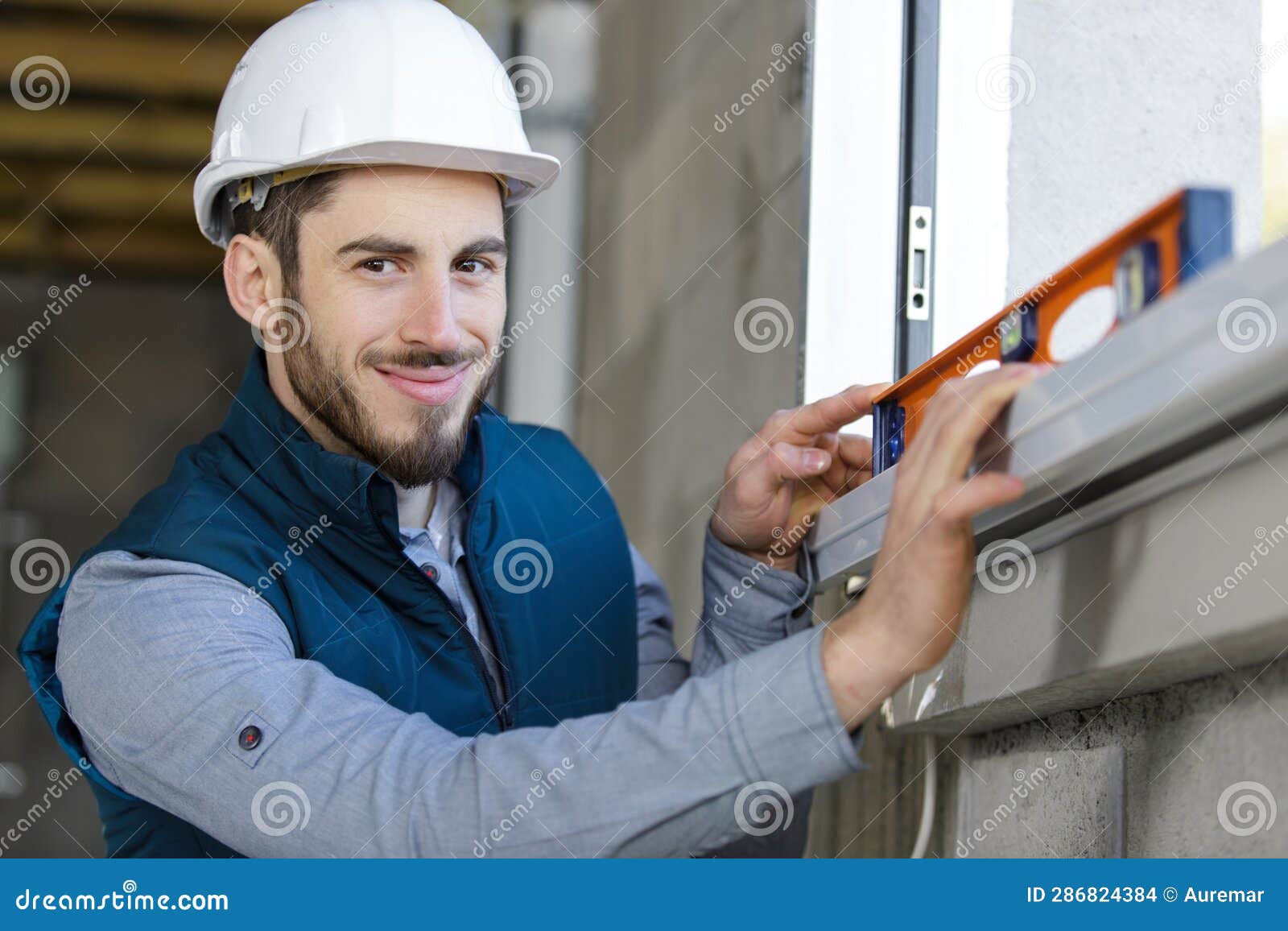 Happy Smiling Constructor Holding Tool Stock Photo - Image of ...
