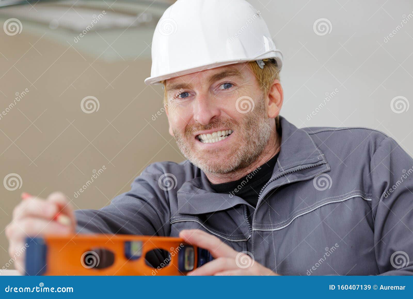 Happy Smiling Constructor Holding Tool Stock Image - Image of foreman ...