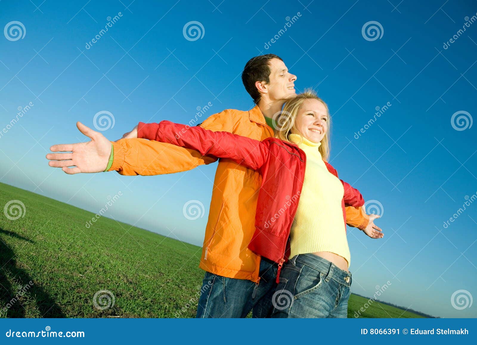 Happy Smiling Couple Fly in Sky Stock Image - Image of holiday, freedom ...