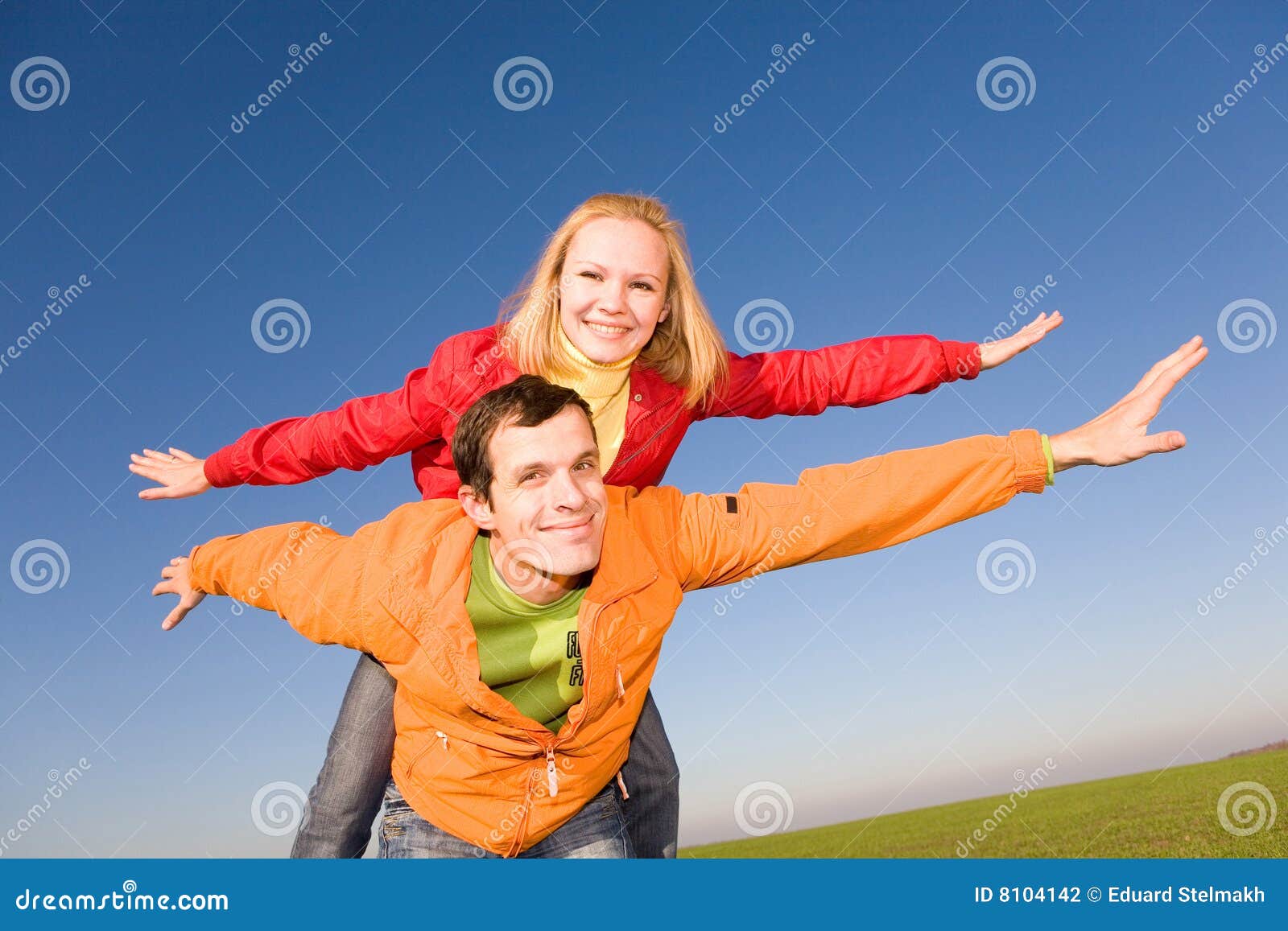 Happy Smiling Couple Fly in Sky Stock Photo - Image of girl, holidays ...