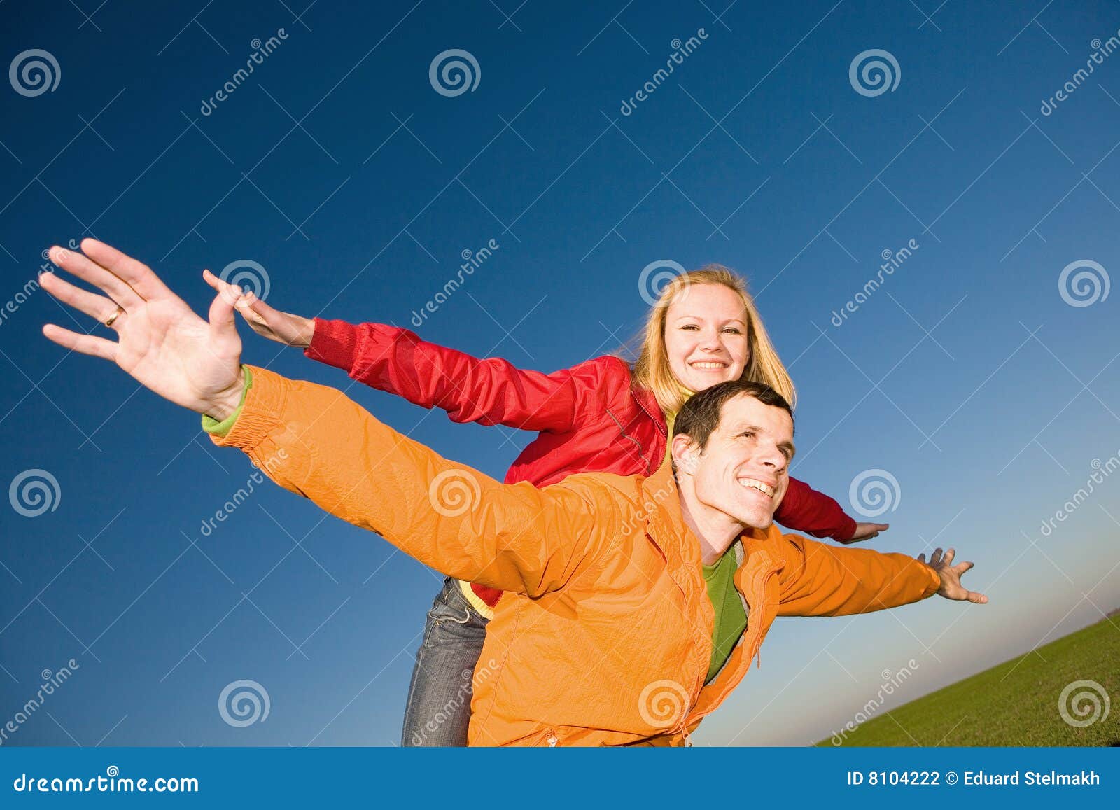 Happy Smiling Couple Fly in Sky Stock Photo - Image of couple, holiday ...