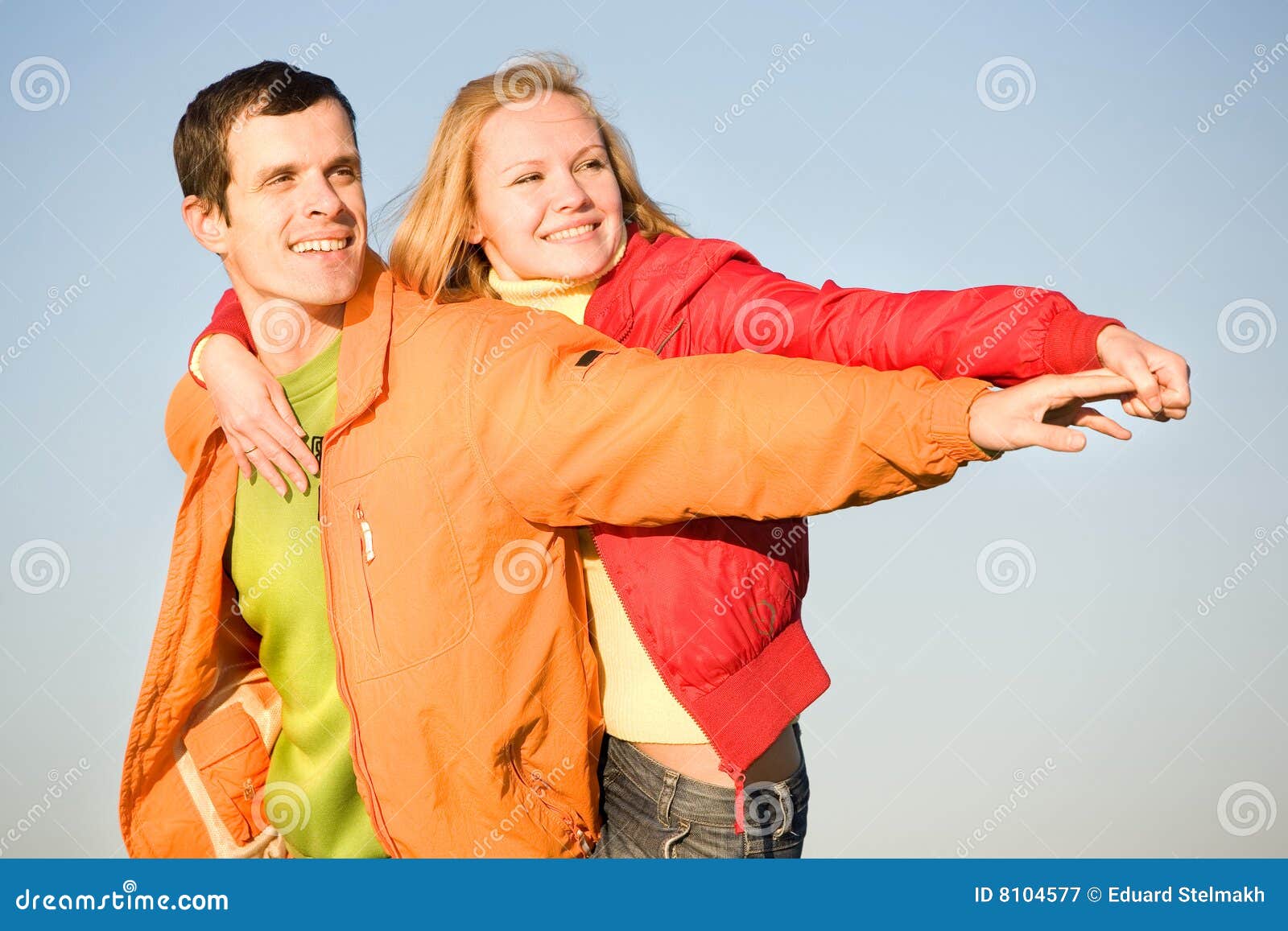 Happy Smiling Couple Fly in Sky Stock Image - Image of freedom ...