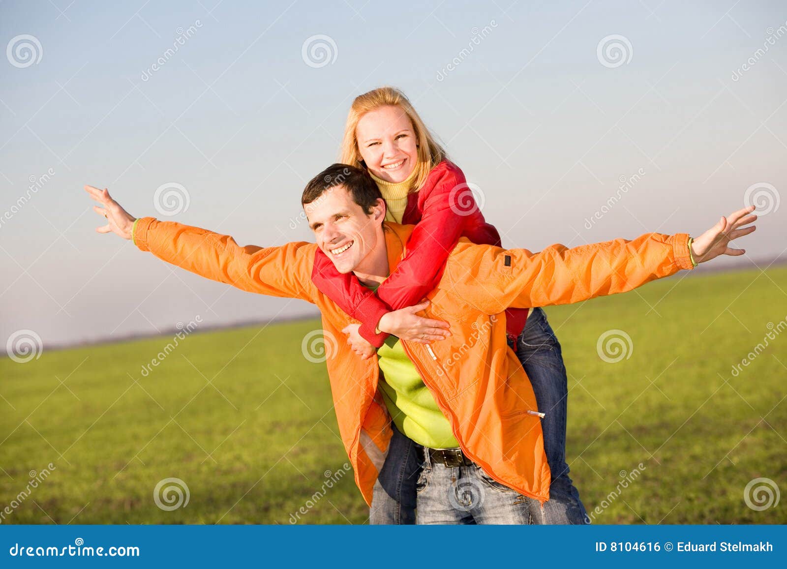 Happy Smiling Couple Fly in Sky Stock Photo - Image of smile, couple ...