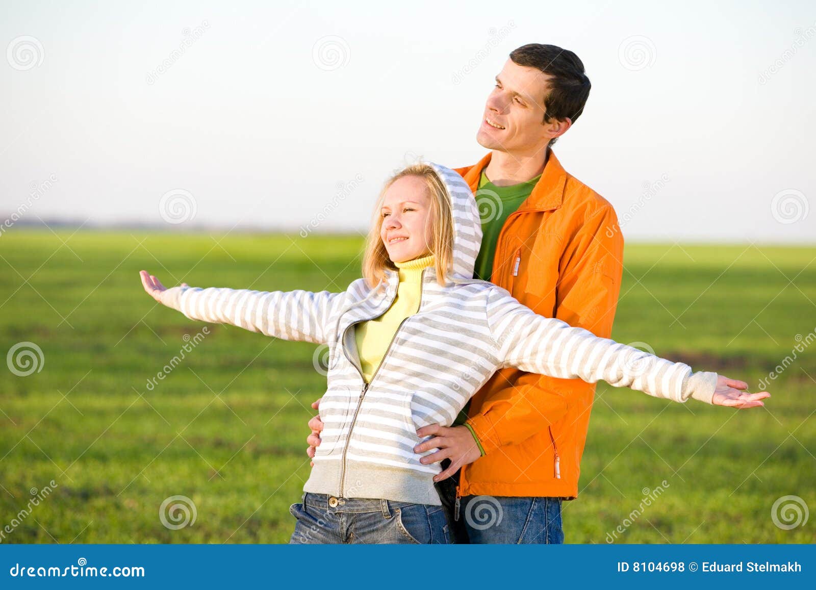 Happy Smiling Couple Fly in Sky Stock Photo - Image of jump, celebrate ...