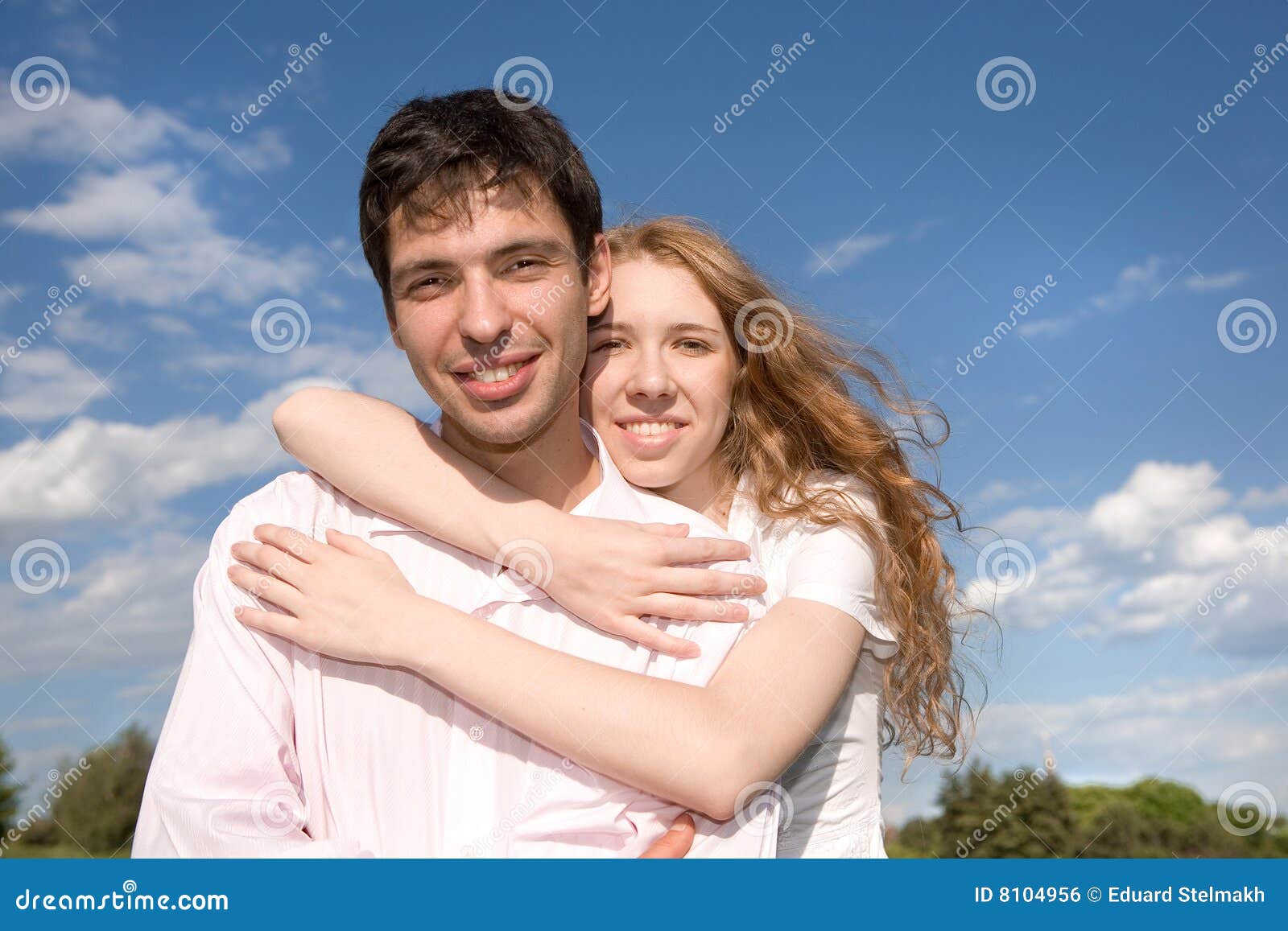 Happy Smiling Couple Fly in Sky Stock Photo - Image of jump, girl: 8104956