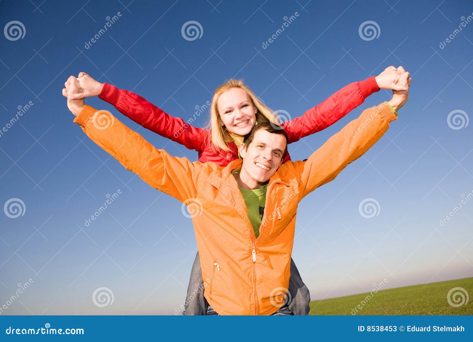 Happy Smiling Couple Fly in Sky Stock Image - Image of couple ...