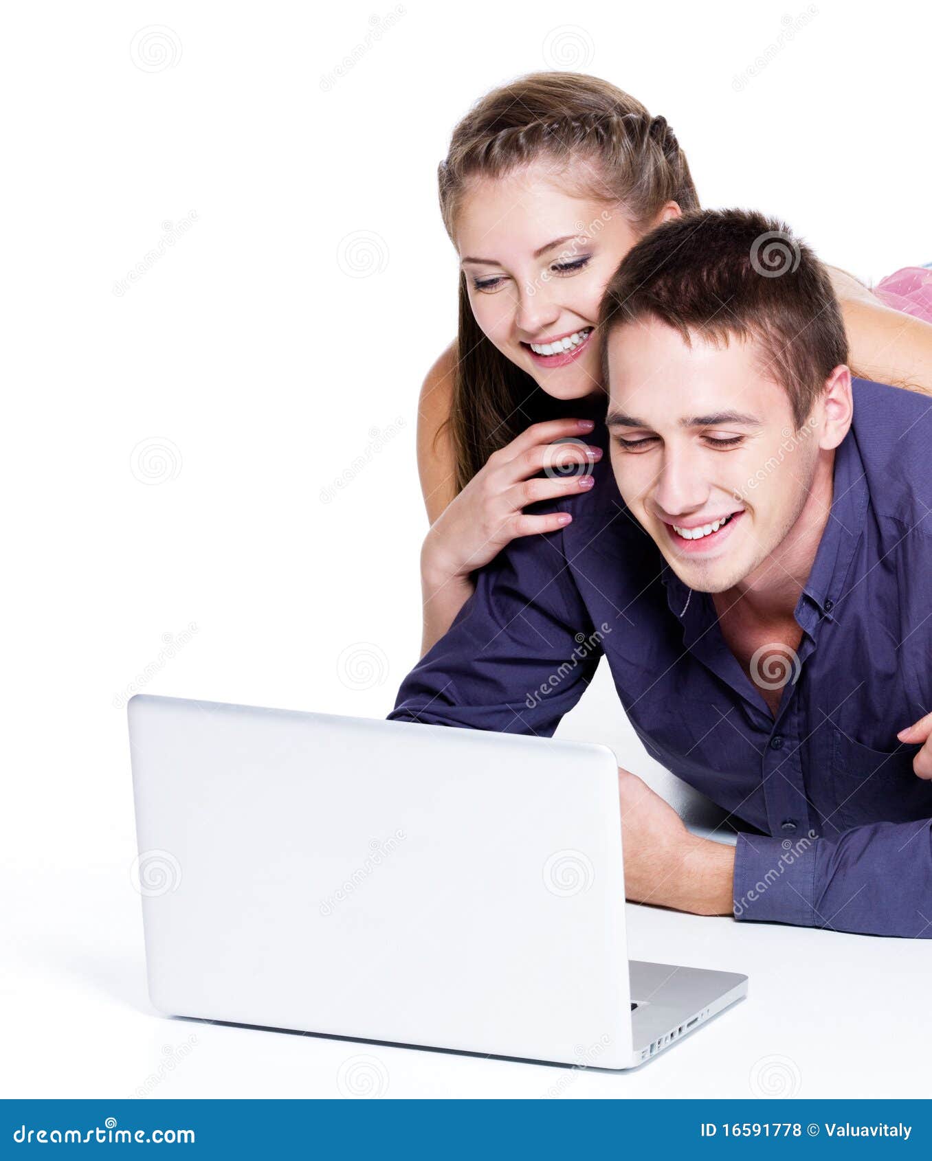 Happy Smiling Couple Looking at Laptop Stock Photo - Image of glad ...