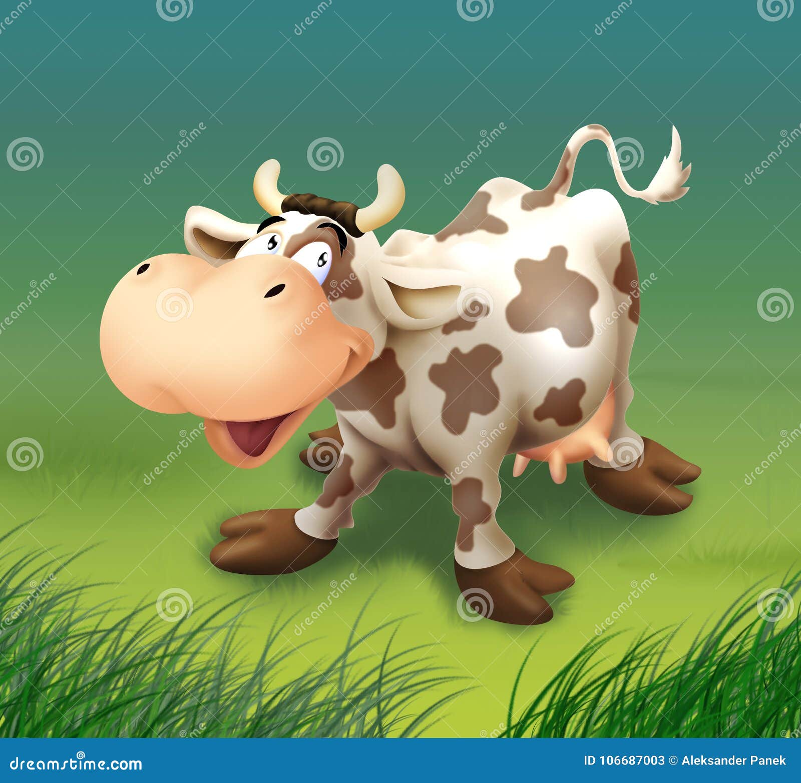 Happy smiling cow stock illustration. Illustration of field - 106687003