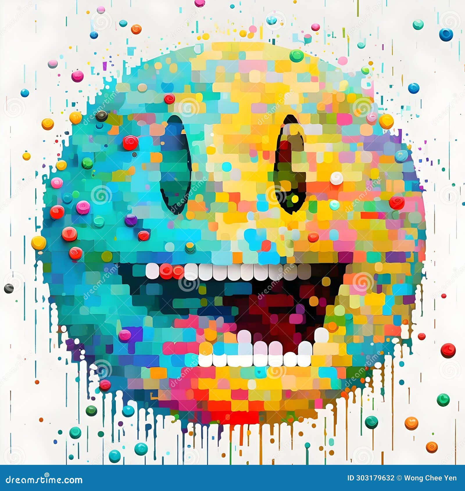 Dripping Smiling. Seamless Pattern. Distorted Smiling Face. Psychedelic ...