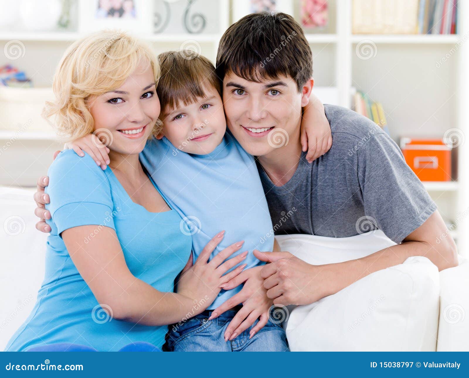 Happy Smiling Family at Home Stock Image - Image of beautiful, father ...